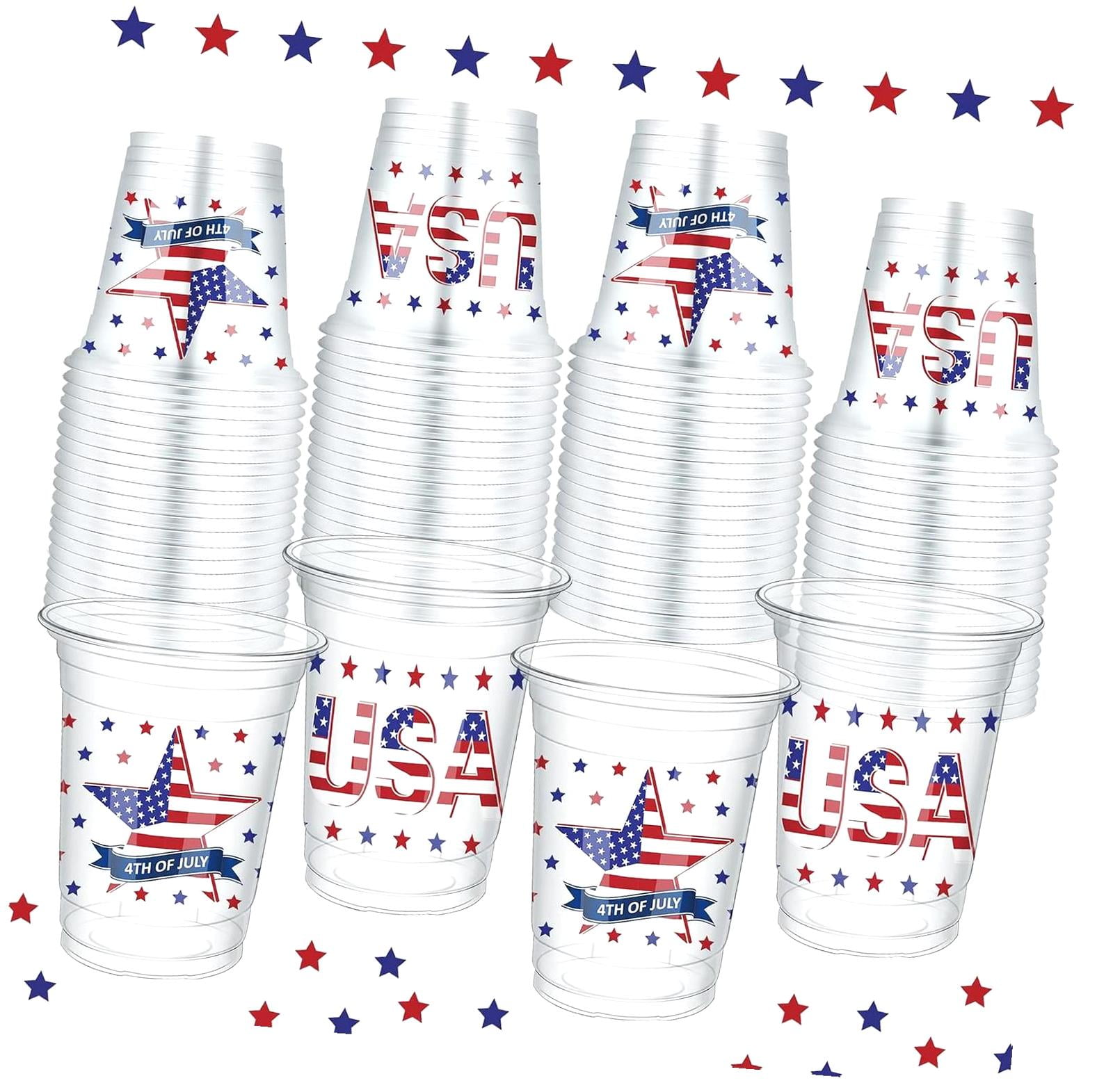 Highcool 100 Pieces 12 oz 4th of July Plastic Cups Clear Patriotic ...
