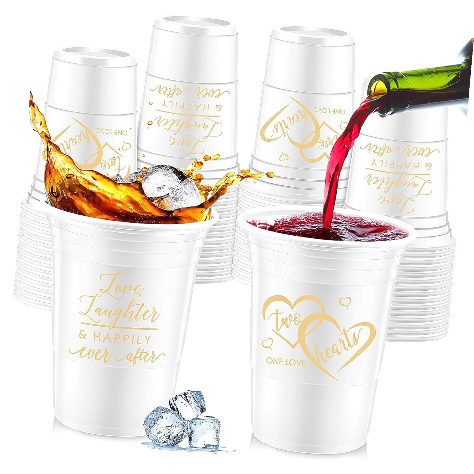 Highcool 100 Pieces Wedding Thick Plastic Cups 16 oz White Two Hearts ...