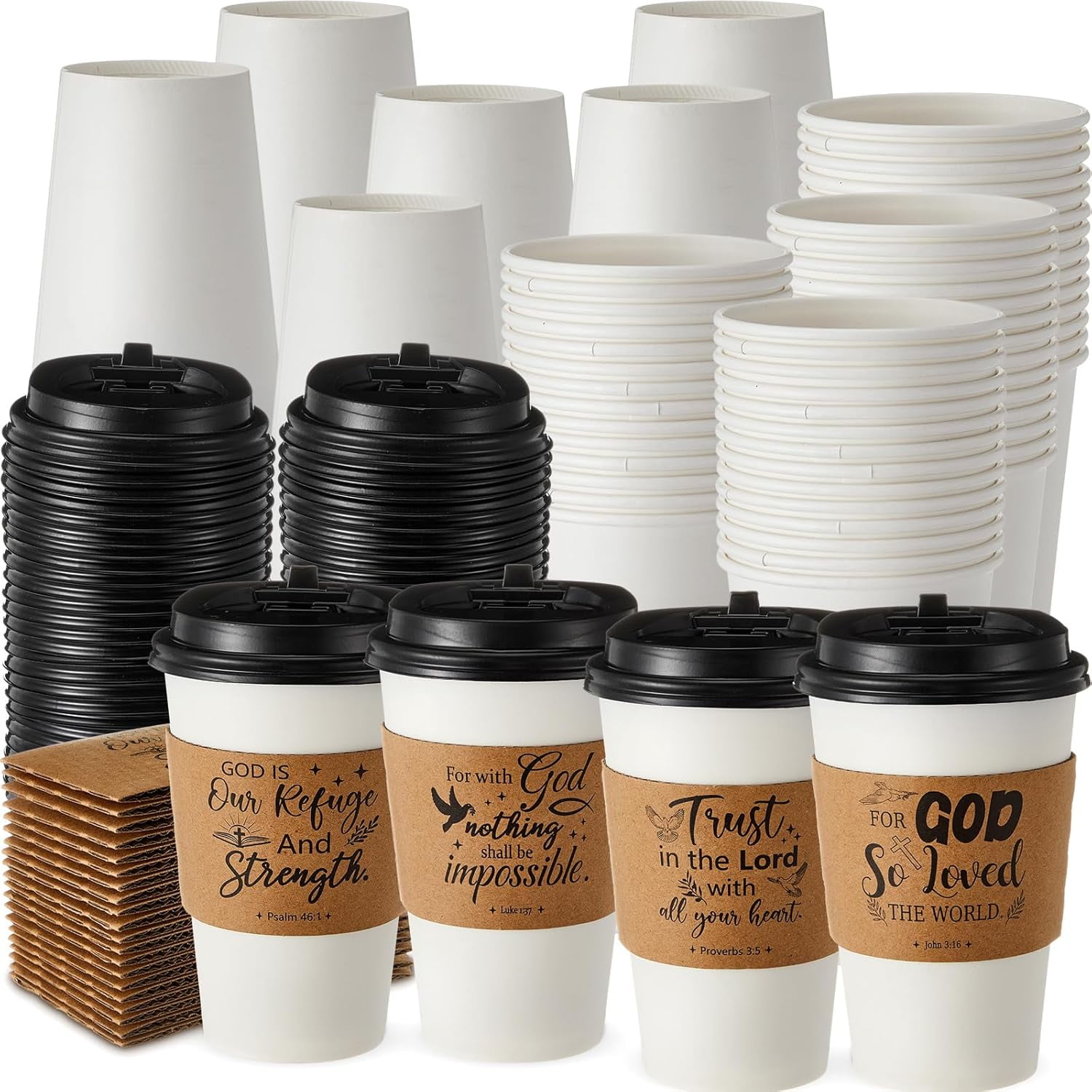 Highcool 100 Sets 16oz Coffee Cups with and Sleeves Paper Hot Coffee ...