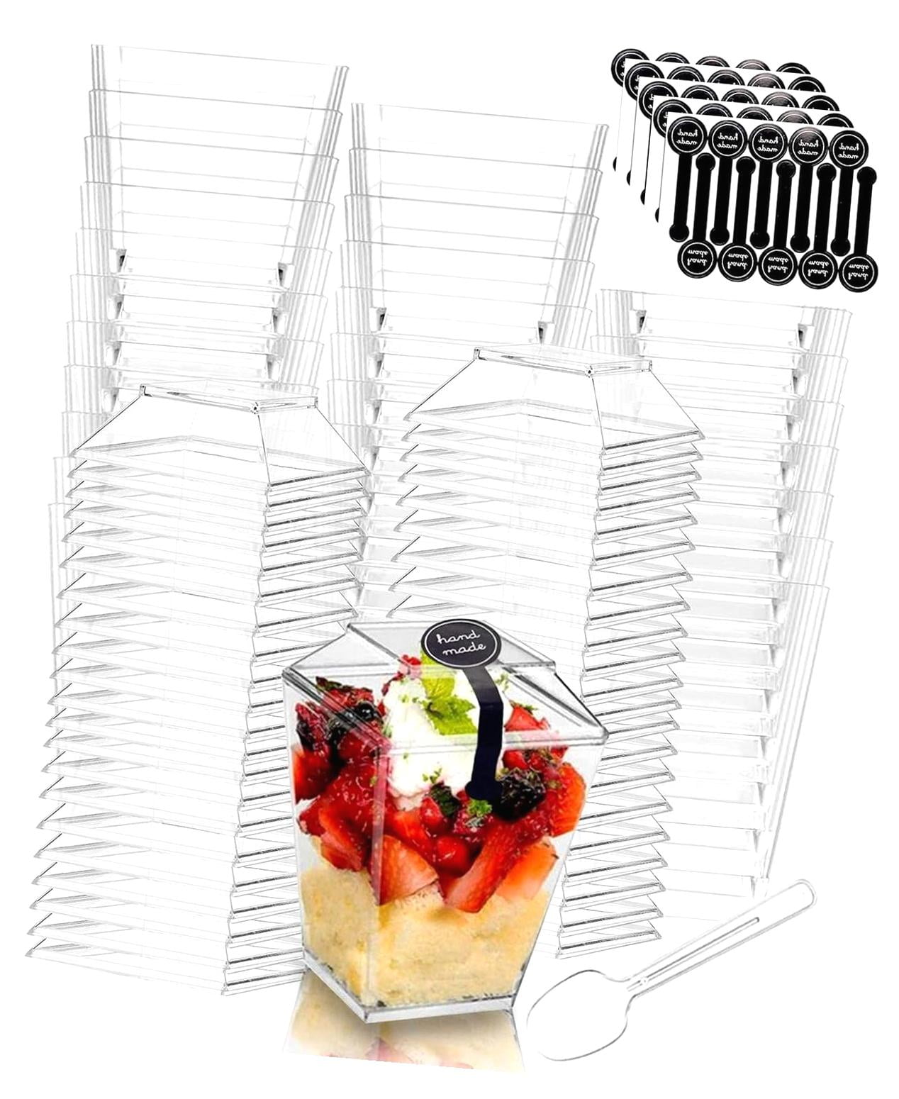 Highcool 100 Units 5oz Clear Plastic Dessert Containers with and Spoons ...