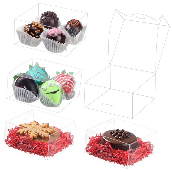 Highcool 100 pieces 4x4x2 Inch Clear Plastic Pastry Boxes for Cookies ...