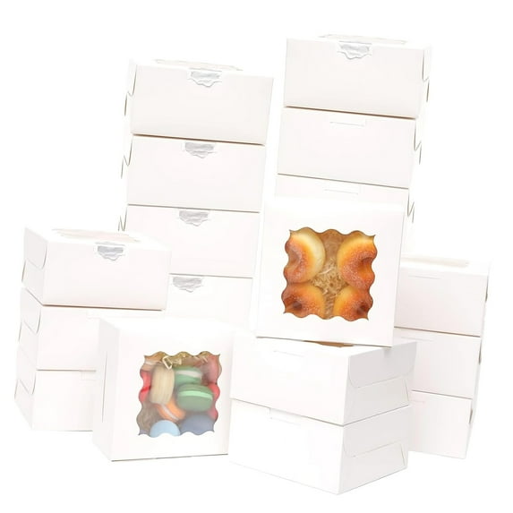 Highcool 100pcs White Bakery Boxes with Window 6x6x3 inches Thick ...