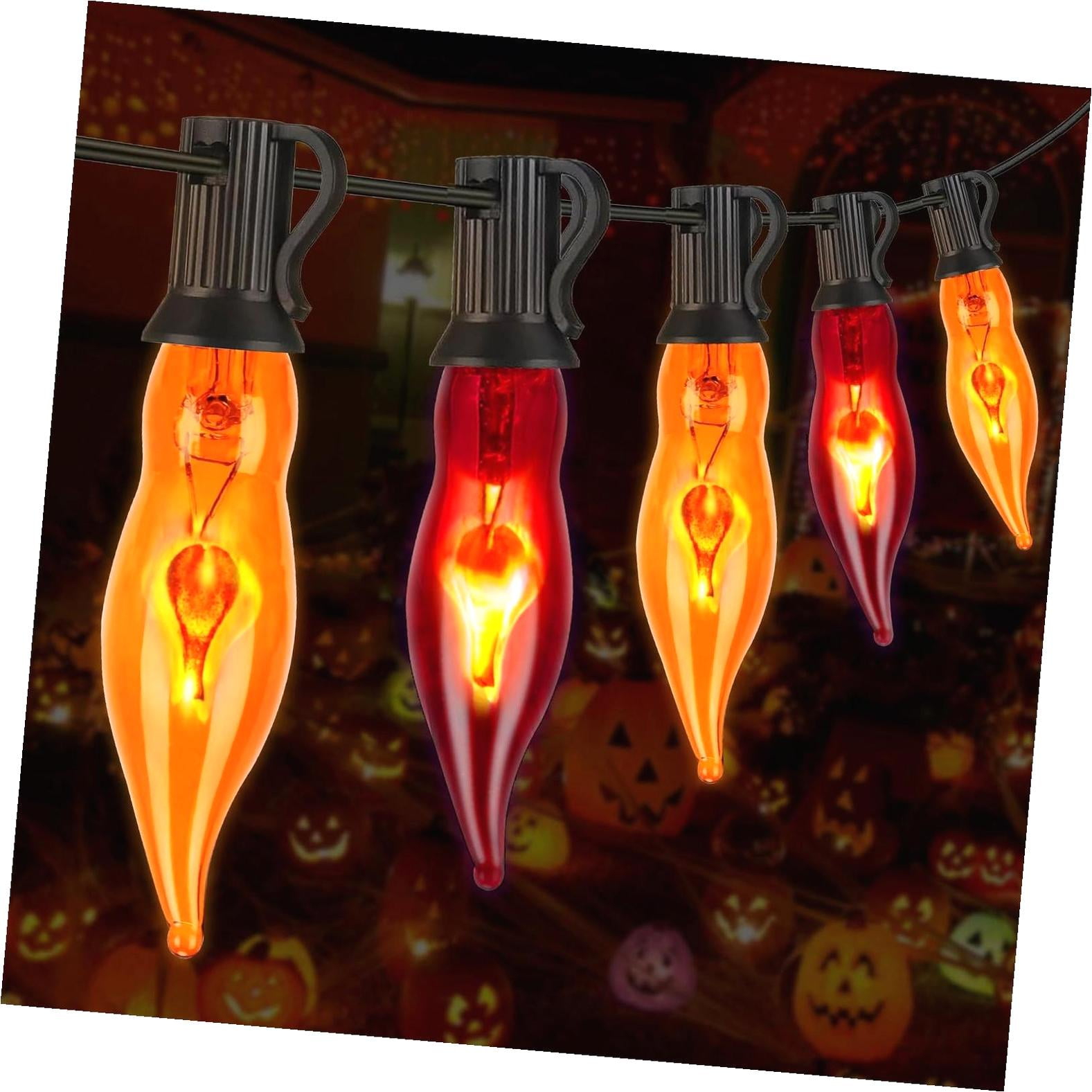 Highcool 10ft Flickering Flame String Lights with 11 Bulbs, C18 E12 Base for Indoor Decor - Wire ...