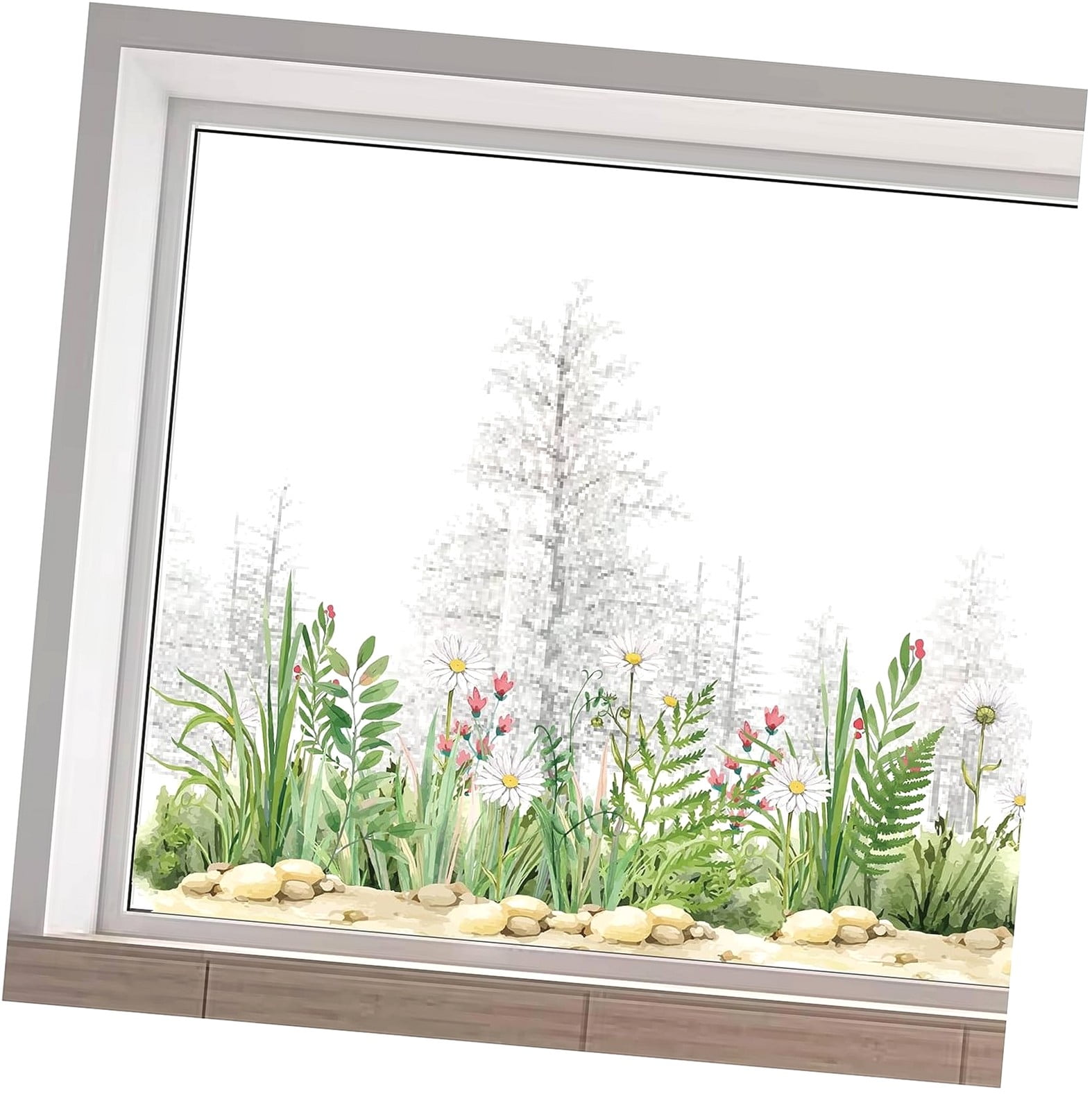 Highcool 118x39cm Large Window Clings Self-Adhesive Daisy Floral Leaves ...