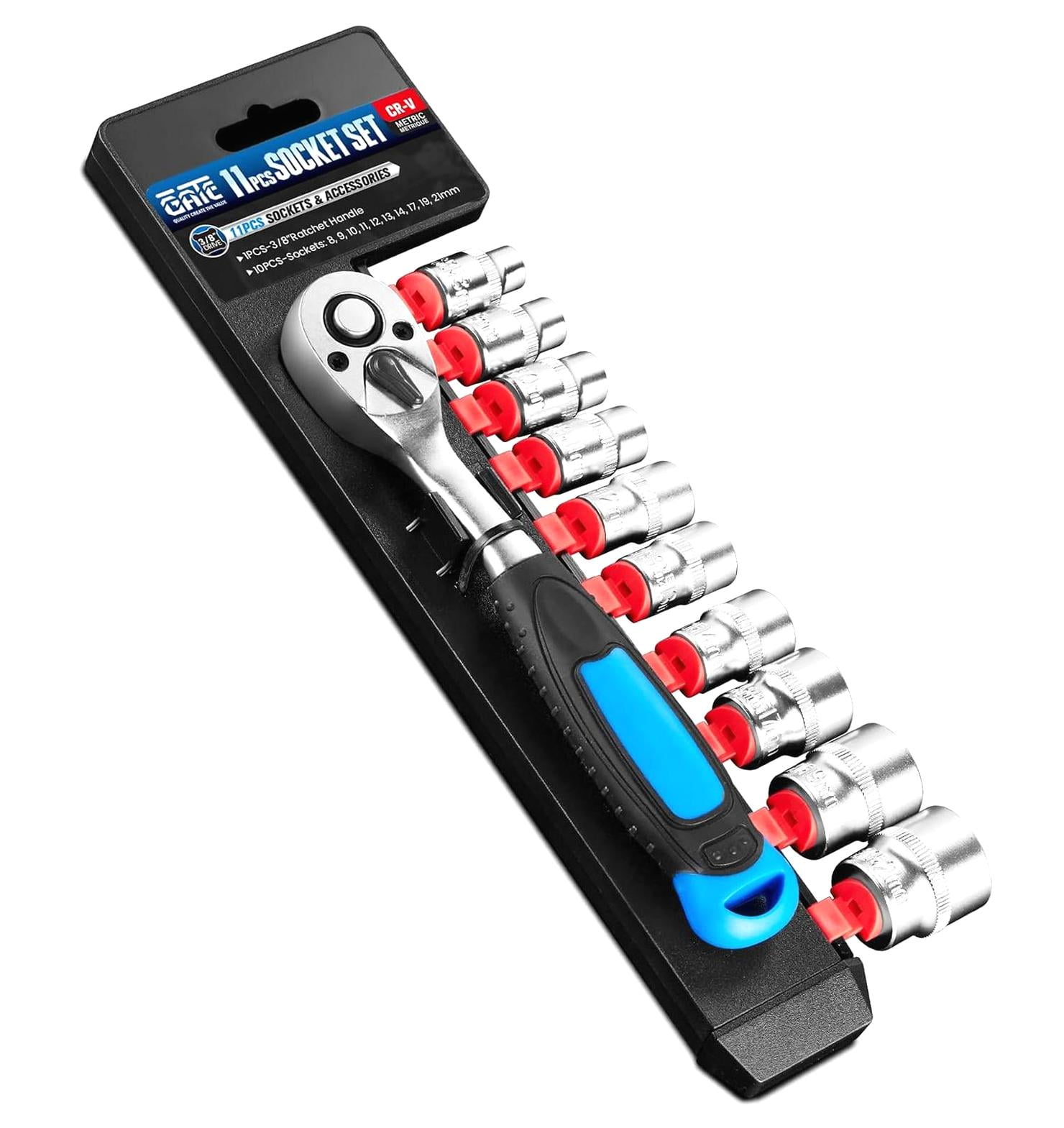 Highcool 11PCS 3/8" Drive Metric Socket Wrench Set, 90-Tooth Reversible ...