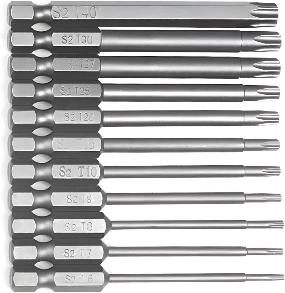 Highcool 11Pcs Torx Head Screwdriver Bit Set 1/4 in Hex Shank 200mm ...