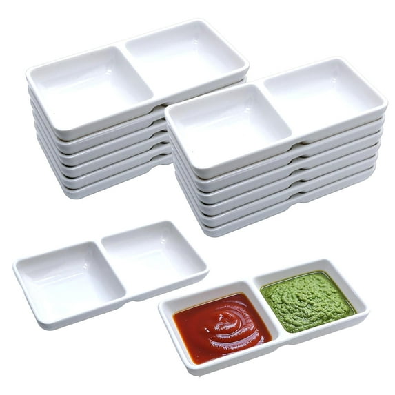 Highcool 12 PCS Dual Dipping Sauce Bowls, 2-Compartment Melamine ...