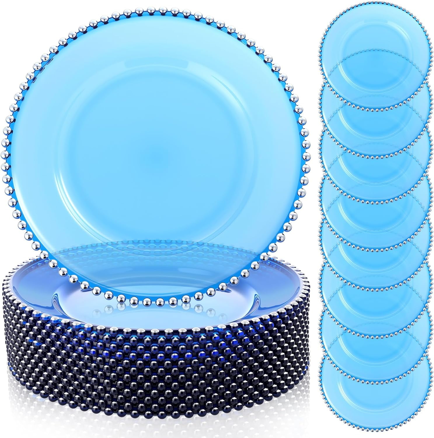 Highcool 12 Pack Blue Plates with Bead Rim 13'' Plastic Clear Blue ...