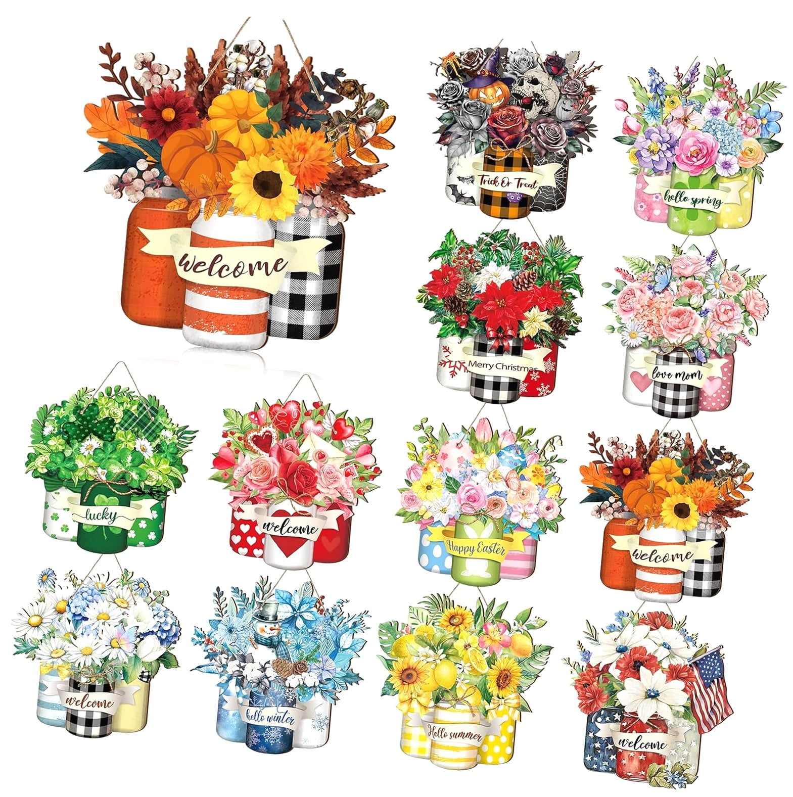 Highcool 12 Pcs Interchangeable Seasonal Door Signs 12 Inch Fall ...