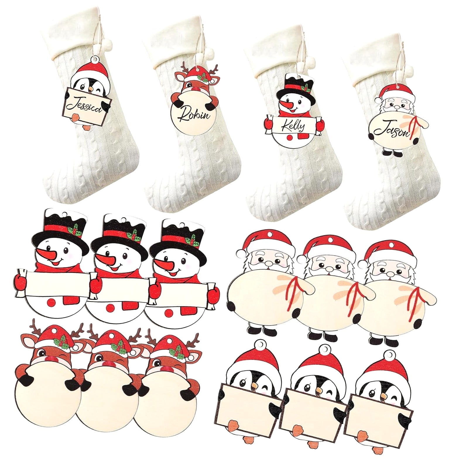 Highcool 12 Pcs Name Tags for Christmas Stockings, Wooden Stocking ...