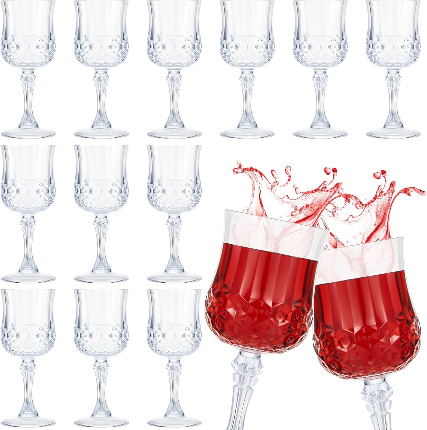 Highcool 12 Pieces 7 oz Plastic Cups Colored Goblets Patterned Drinking ...