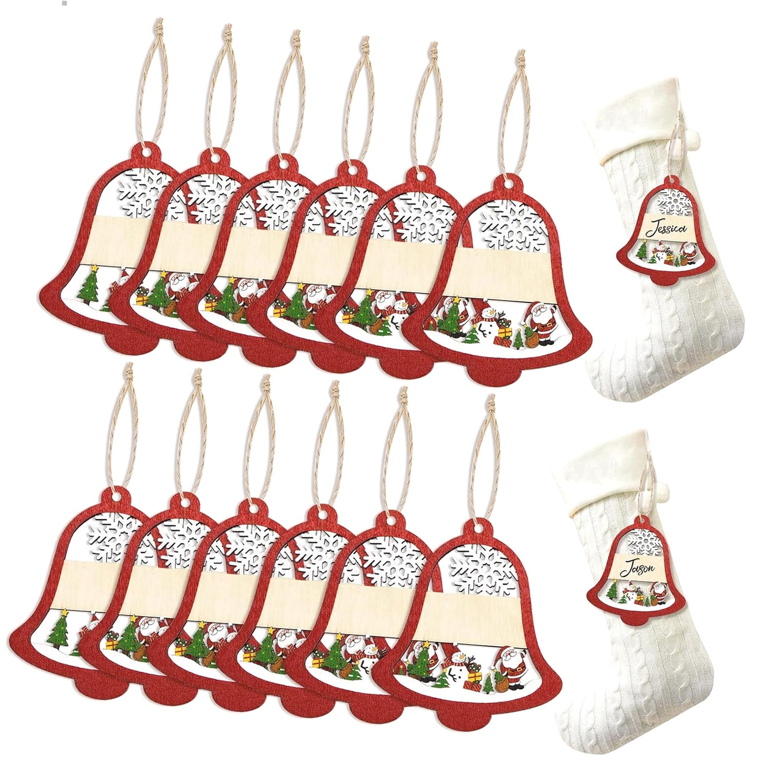 Highcool 12 Pieces Name Tags for Christmas Stockings, Wooden Stocking ...