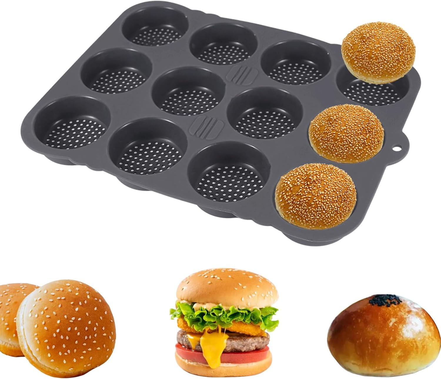 Highcool 12-cavity Hamburger Bun Pan, Nonstick Loaf Pan Burger Bun Pans ...