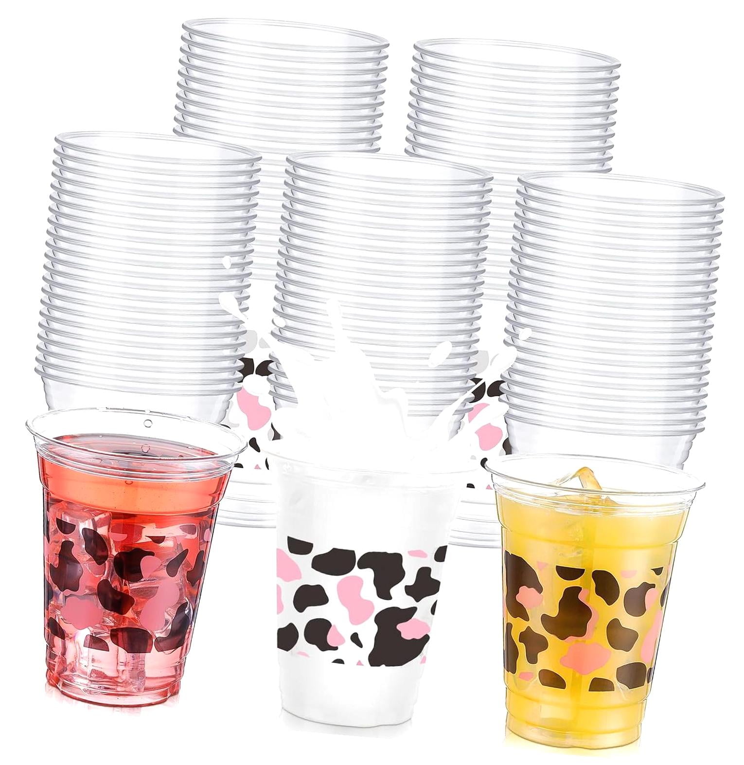 Highcool 12 oz Themed Party Plastic Cups with Prints, Clear Beverage ...