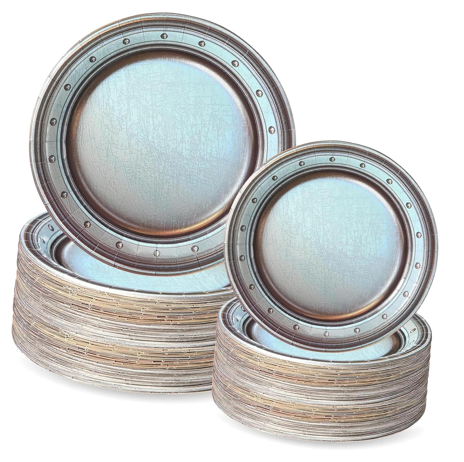 Highcool 120-Piece Medieval Feast Tableware Pewter Paper Plates ...