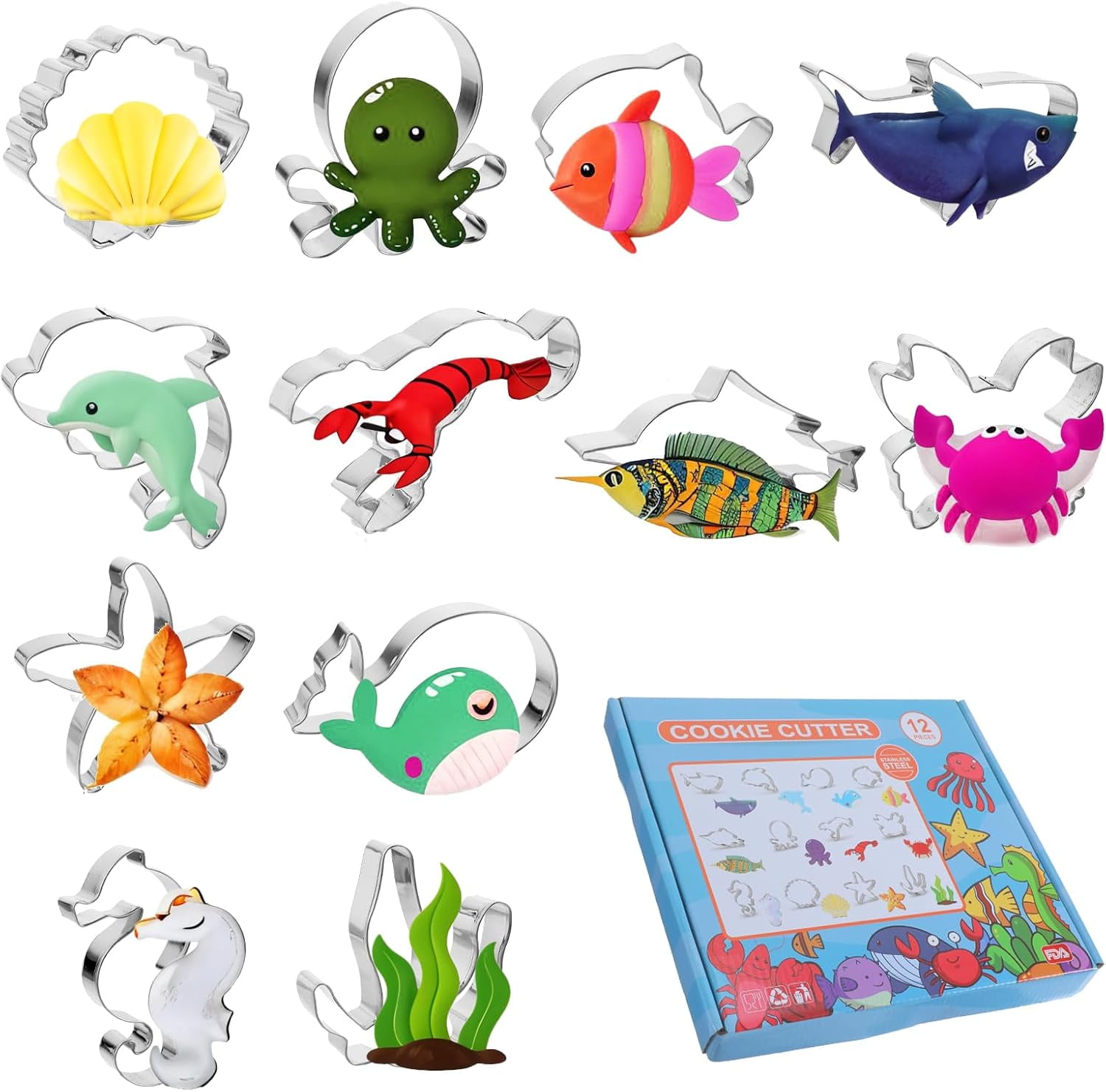 Highcool 12Pcs Ocean Creatures Coe Set for Kids, Stainl Steel Animal ...