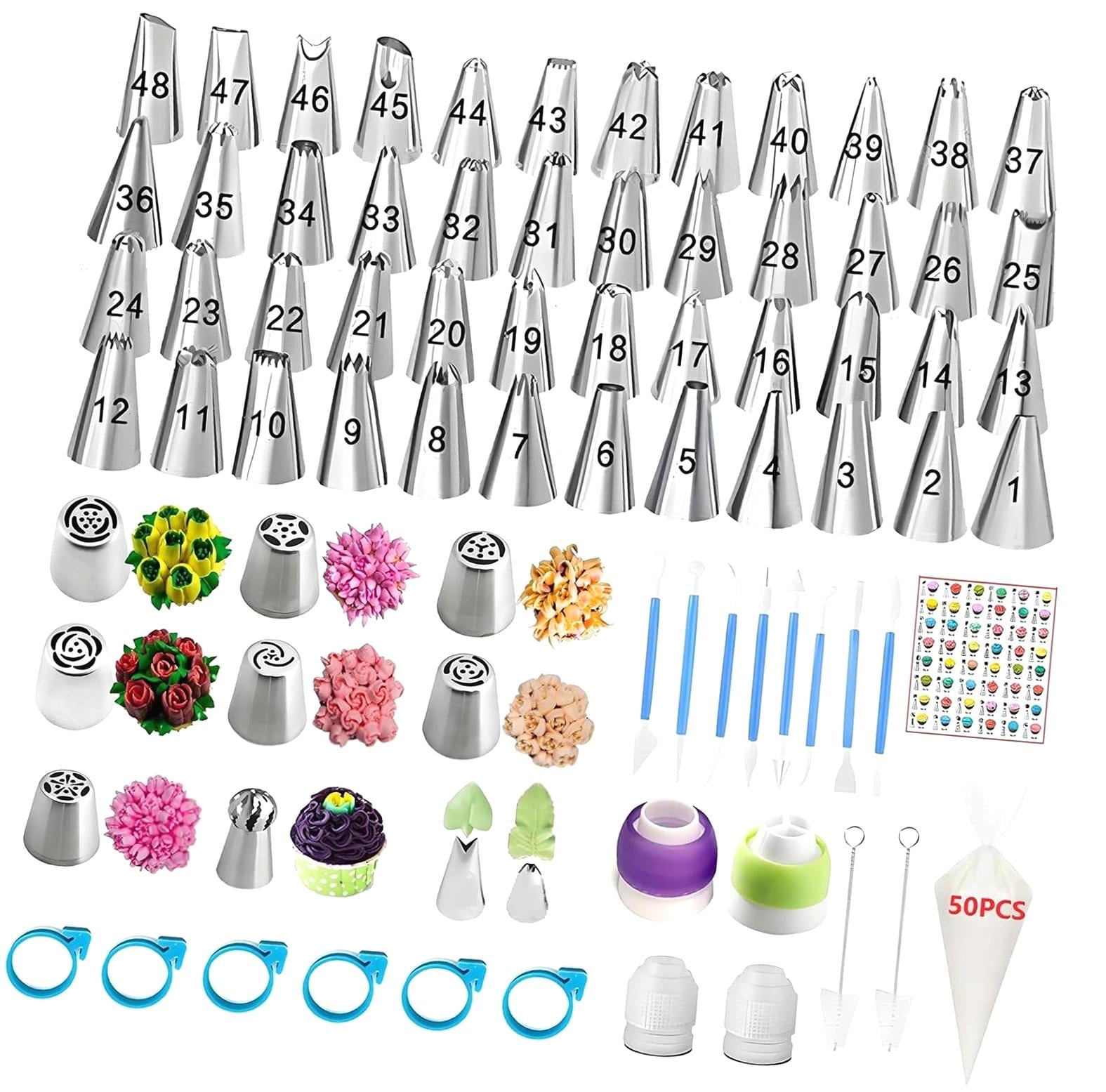 Highcool 130 Pcs Piping Bags and Tips Set with 48 Numbered Icing Tips,7 ...