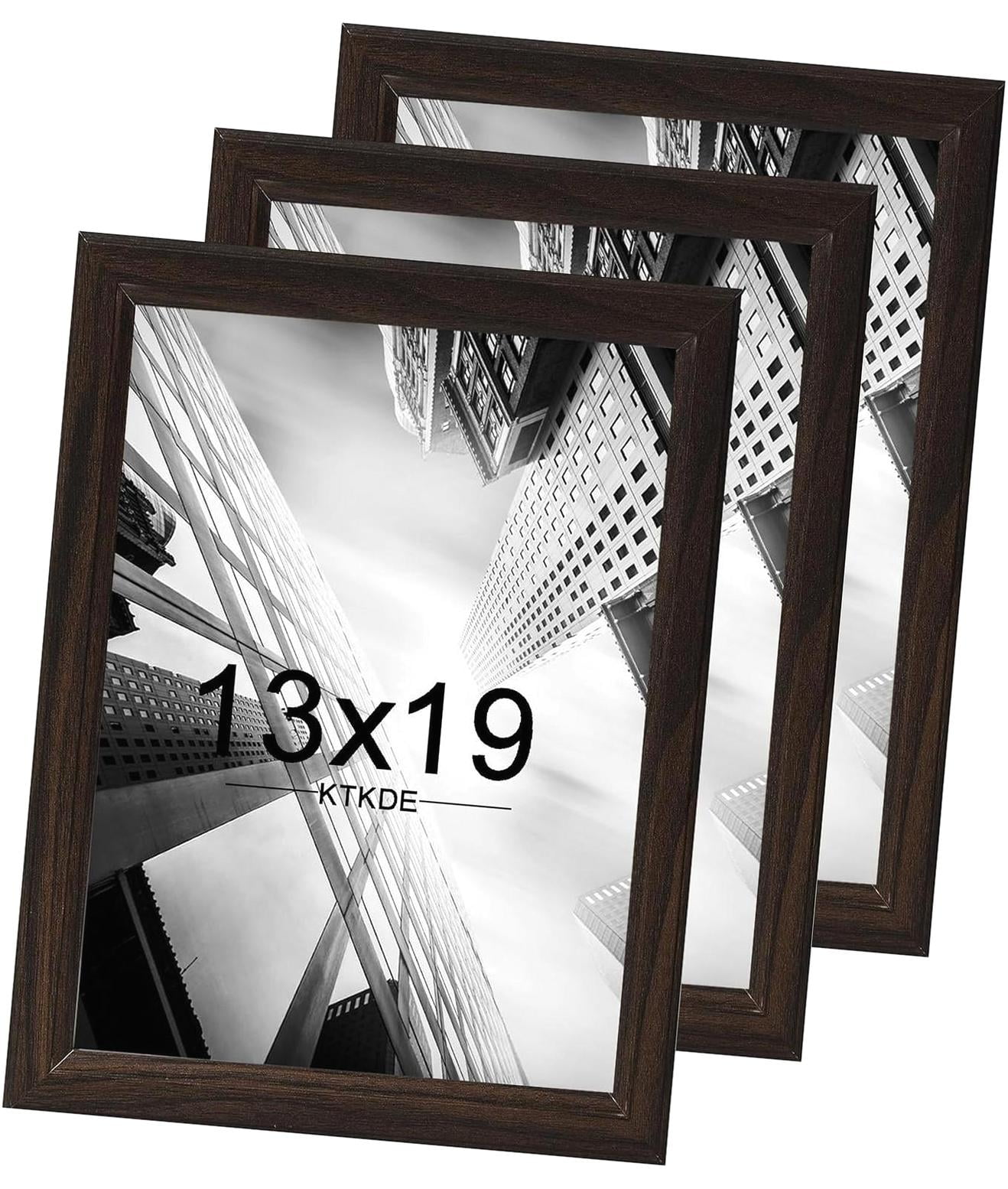 Highcool 13x19 Picture Frame Set of 3, Walnut Wood with Shatterproof ...