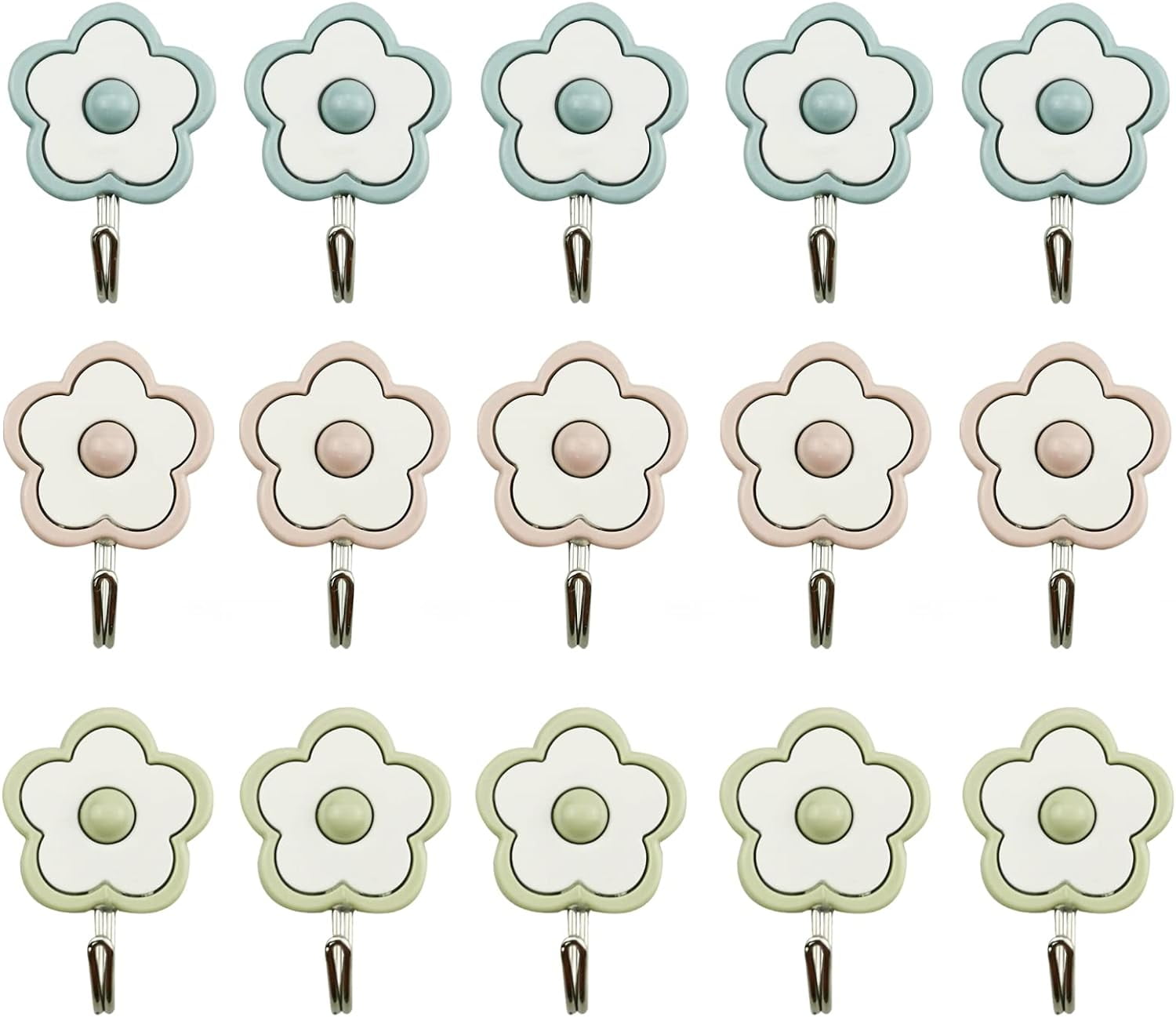 Highcool 15 Pack Cute Flower Utility Hooks Self Adhesive Wall Hangers ...