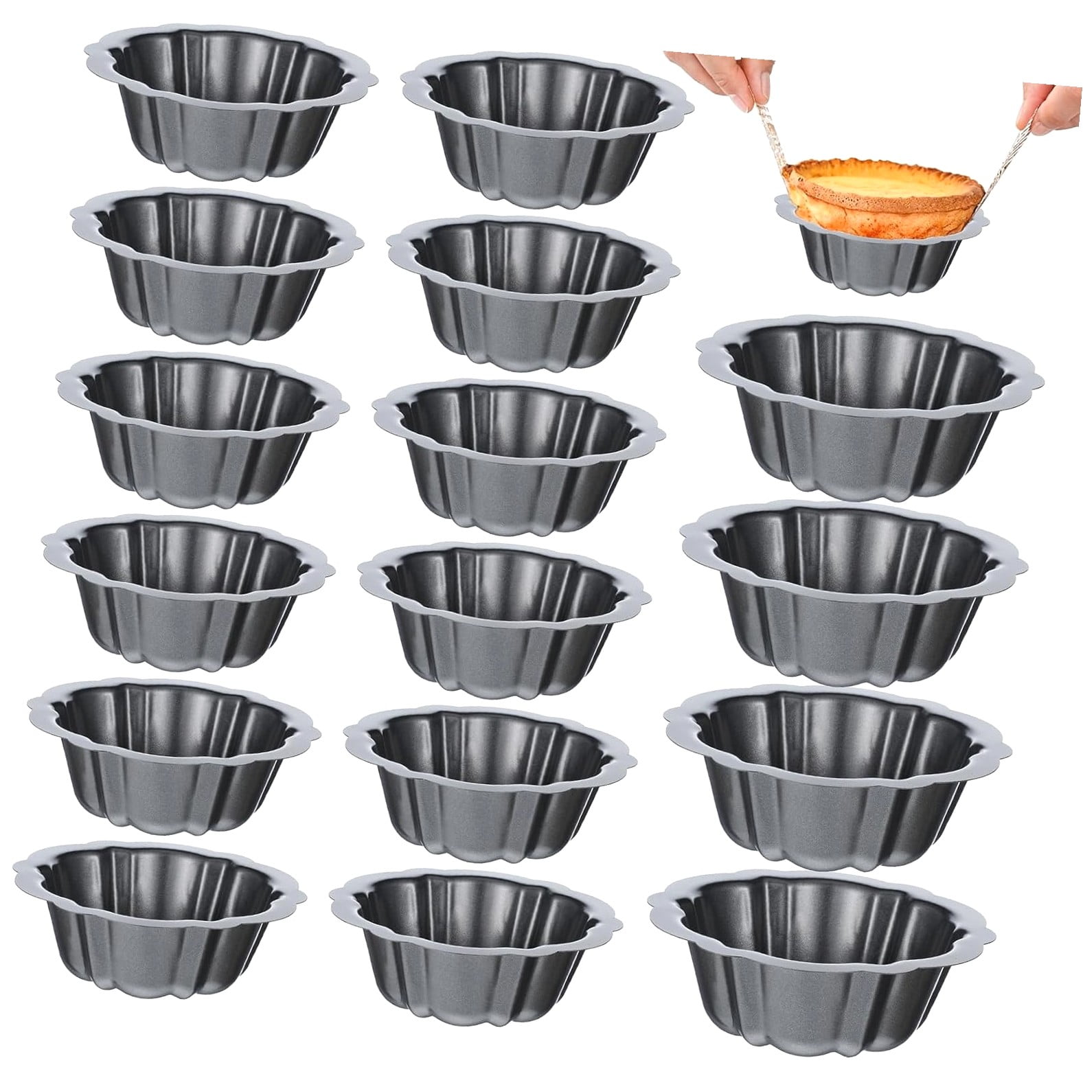 Highcool 16 Pieces Flan Molds Pan, 4.5 Inches Fluted Cake Pan Nonstick ...
