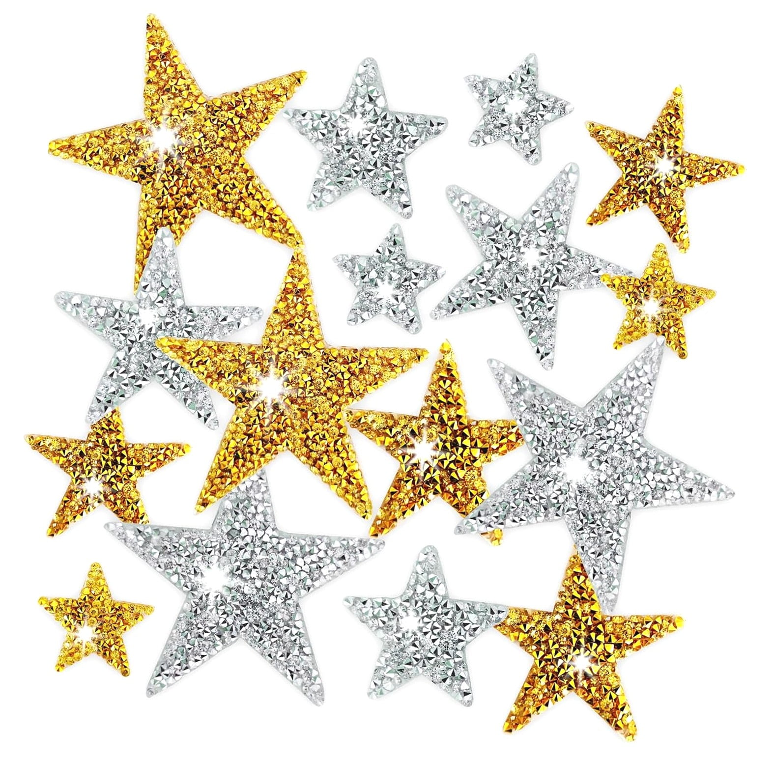 Highcool 16 Pieces Star Rhinestone Patches for Clothing, Iron- Star Patches Applique Silver Star ...