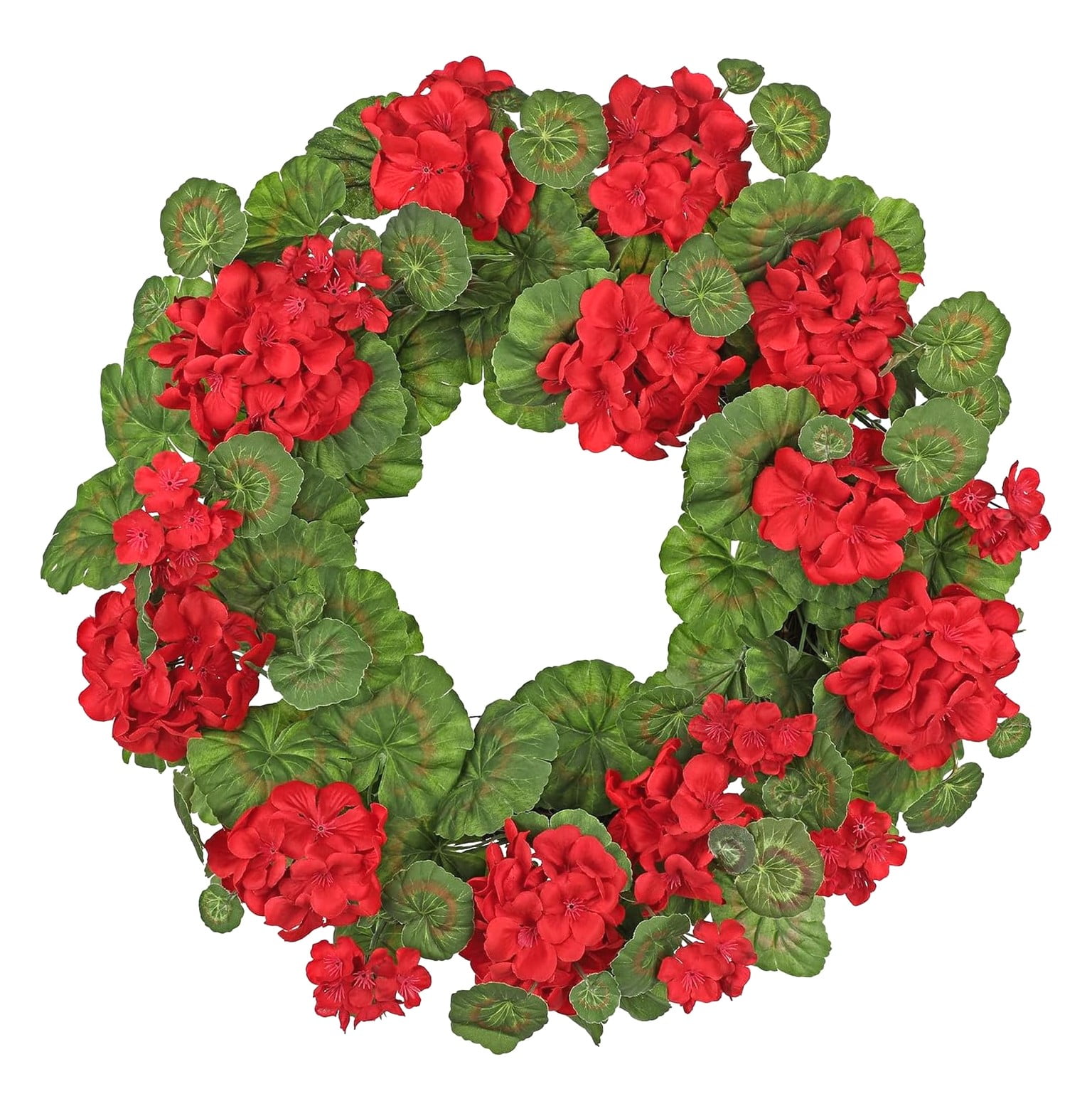 Highcool 19.6-Inch Geraniums Wreath with Greenery, Red Blooms ...