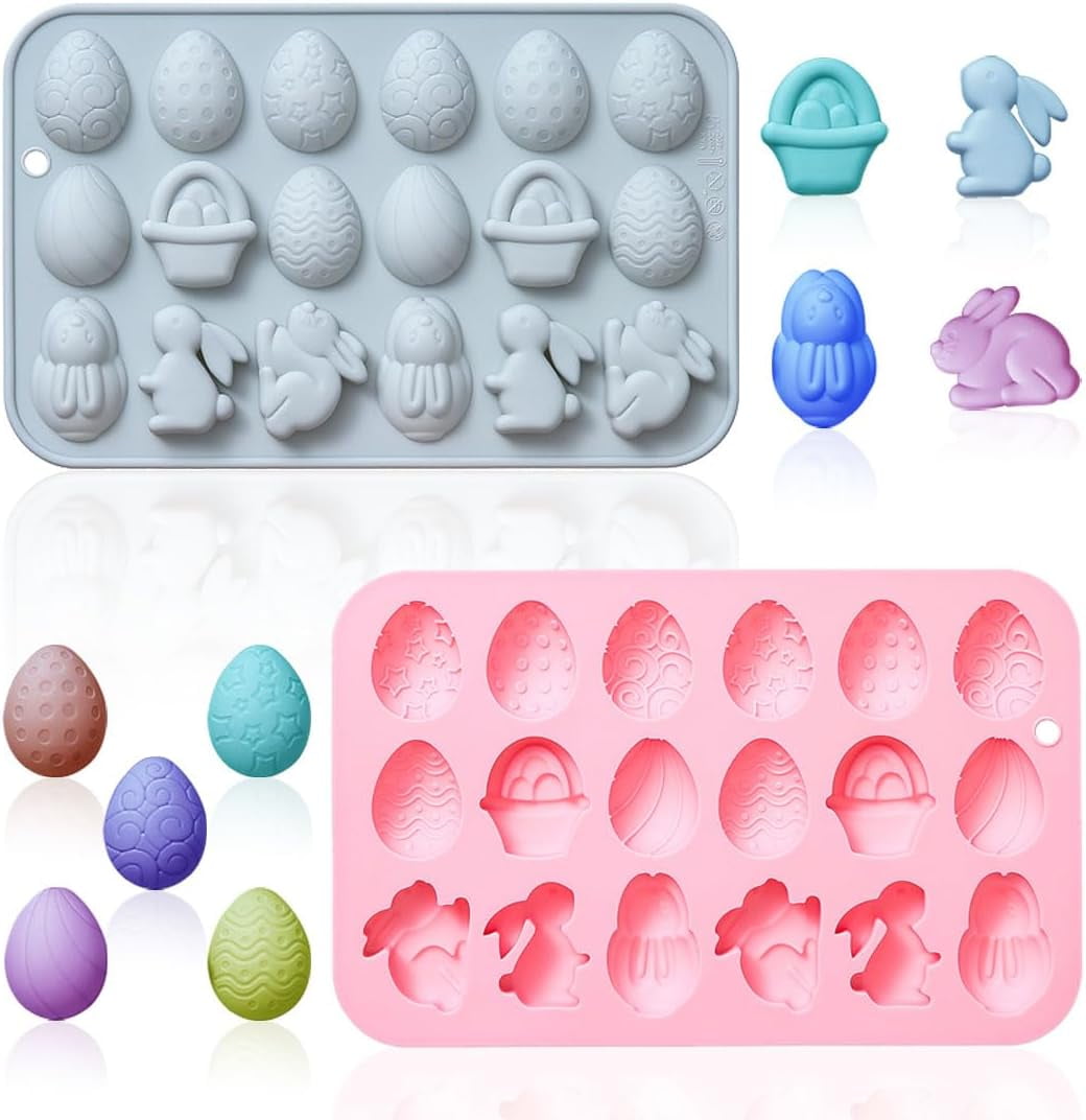 Highcool 2 Pa Easter Themed Silone Molds 18 Cavity 3D Rabbit y s Basket ld Tray DIY Ba ...