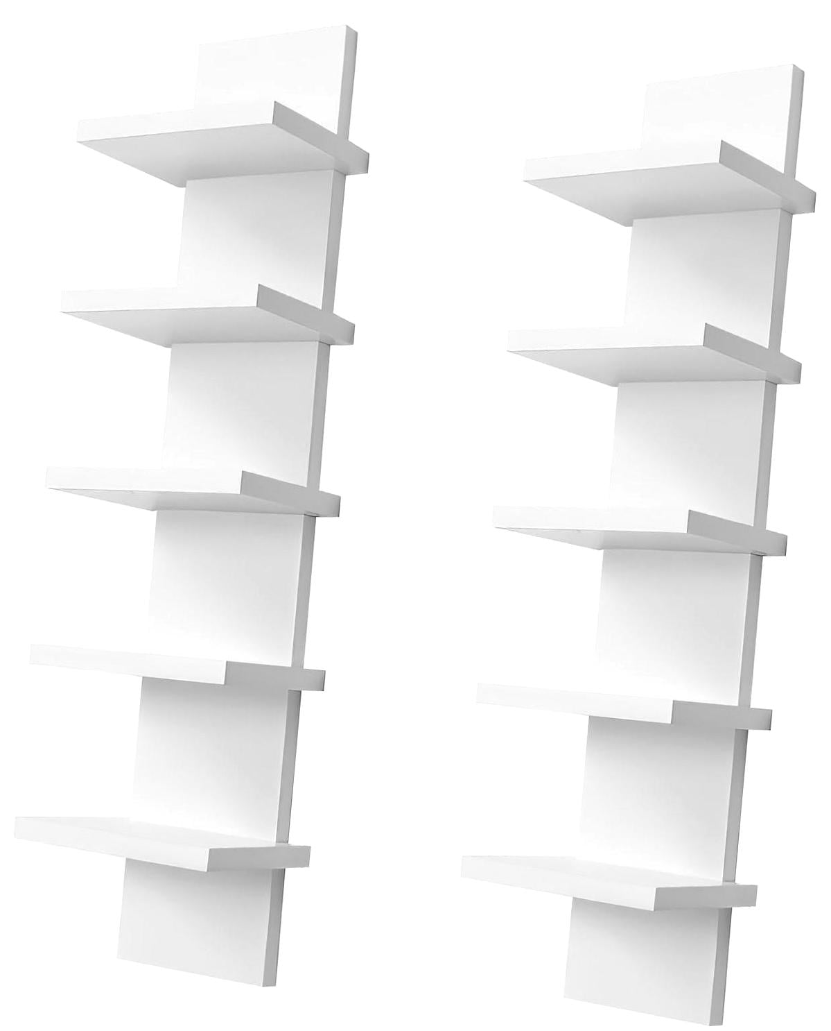 Highcool 2 Pack 5 Tier Wall Shelf Unit - Narrow Smooth Laminate - Vertical Column Wall Decor ...