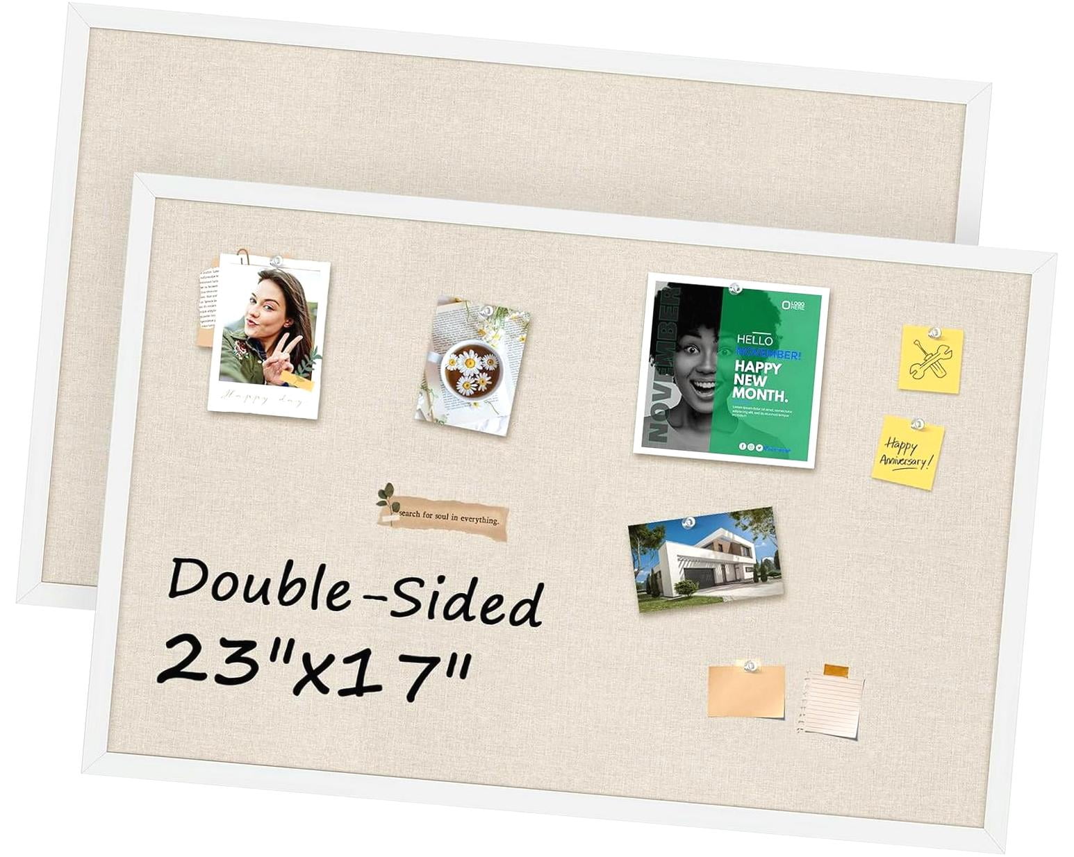 Highcool 2 Pack Double-Sided Cork & Linen Board for Wall, 23" x 17 ...