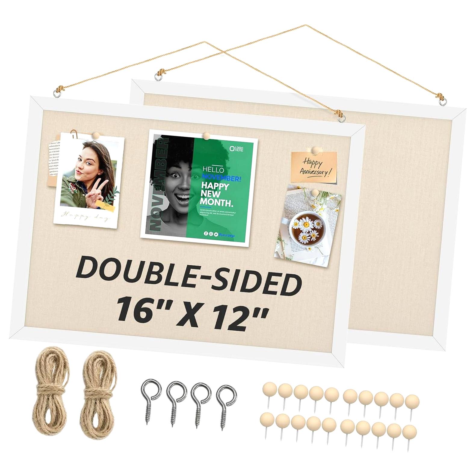 Highcool 2 Pack Double-Sided Cork & Linen Boards, 16" x 12" Bulletin ...