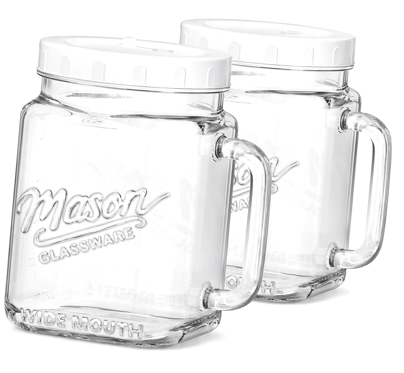 Highcool 2-Pack Glass Jars with Wide Mouth, 74oz Capacity with Handles ...