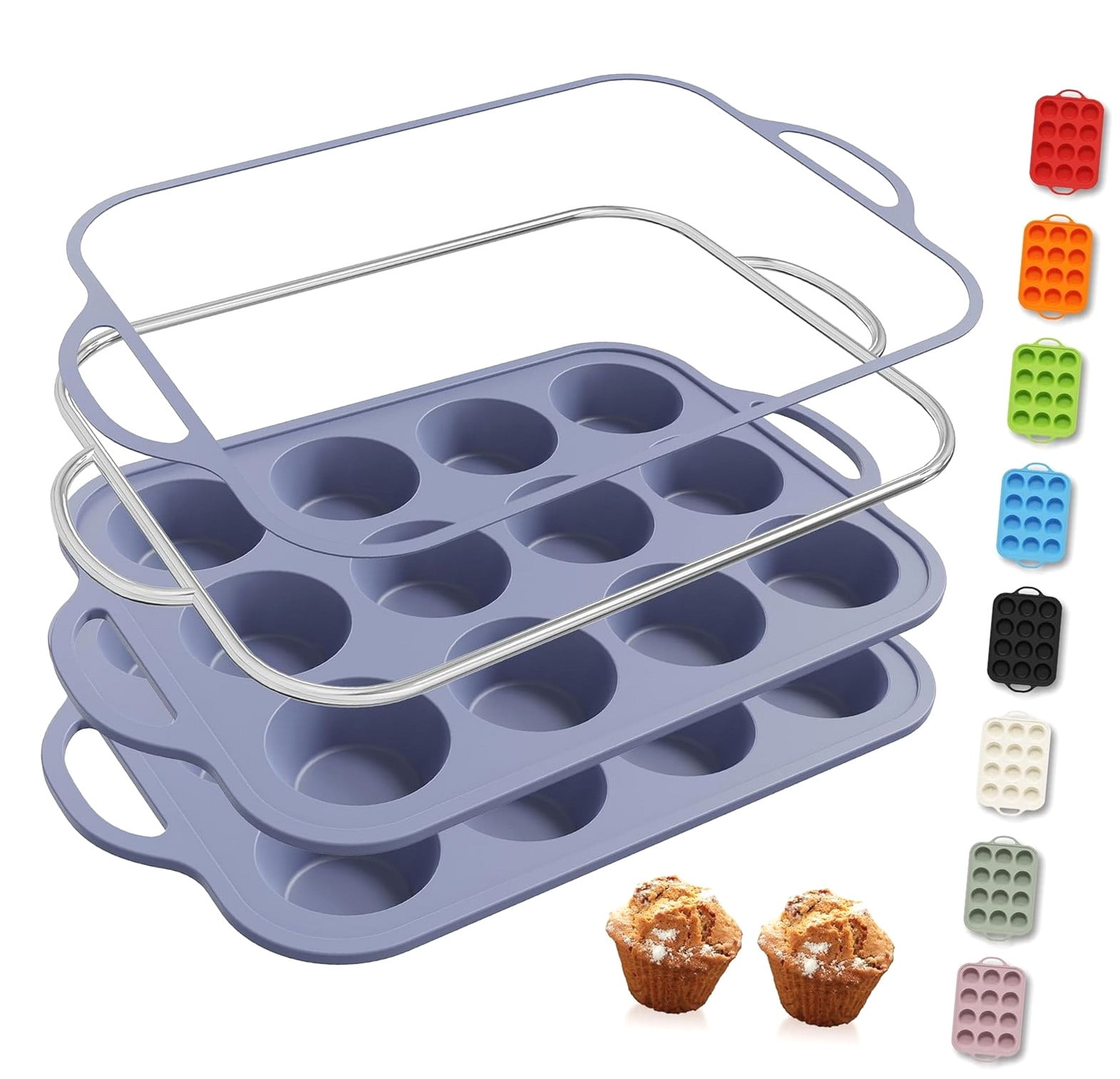Highcool 2 Packs 12 Cups Muffin Pan with Metal Reinforced Frame Regular ...