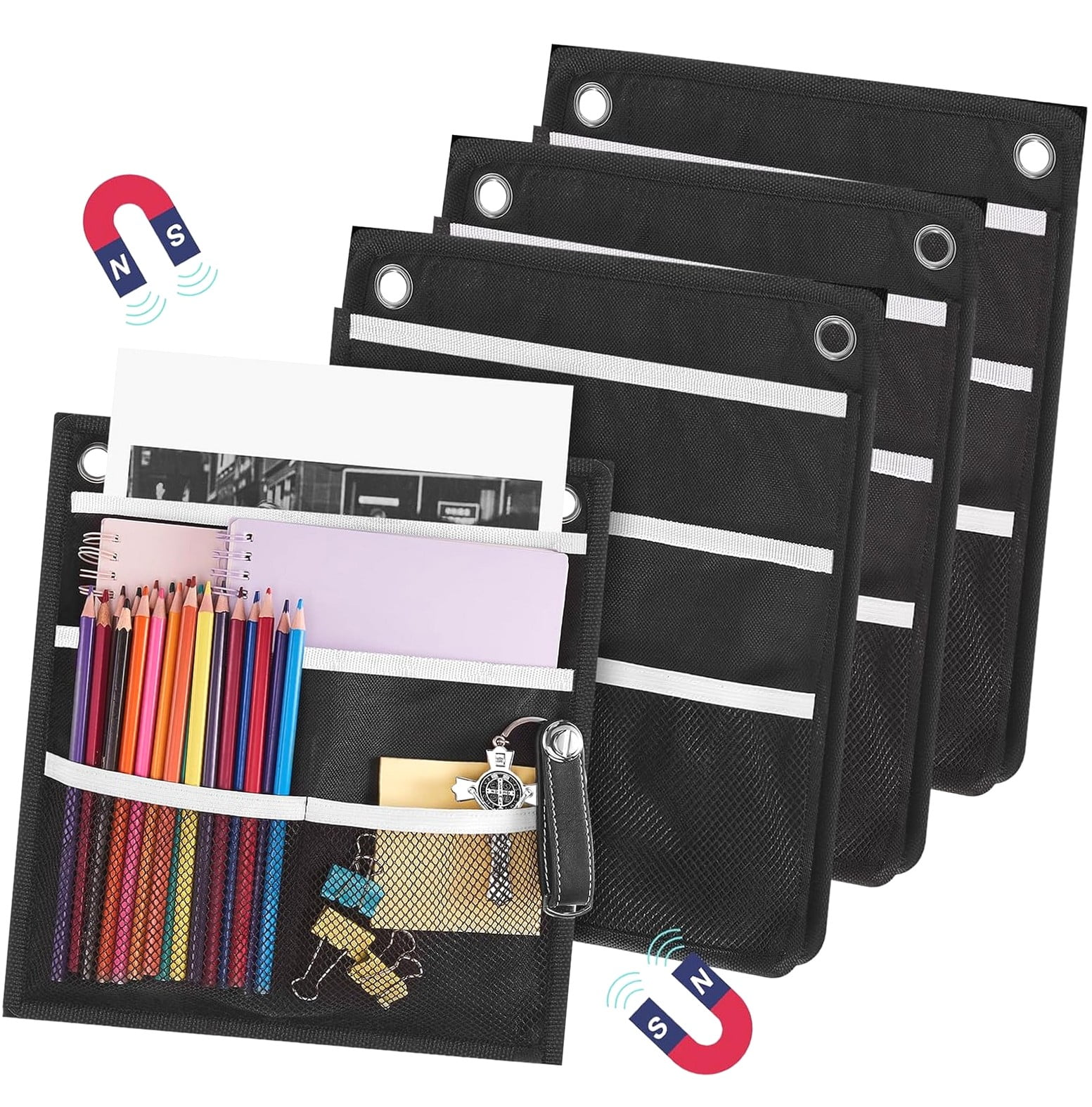 Highcool 2 Pcs Locker Organizer File Holder 4 Compartments Paper Holder ...