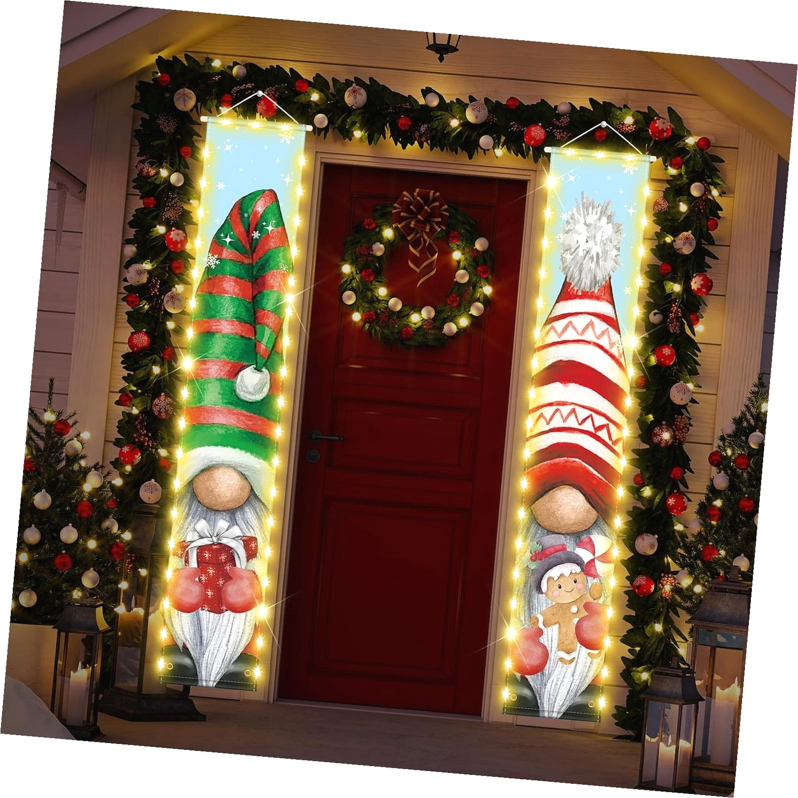 Highcool 2 Pcs Porch Signs Banner with String Merry Christmas Banners ...