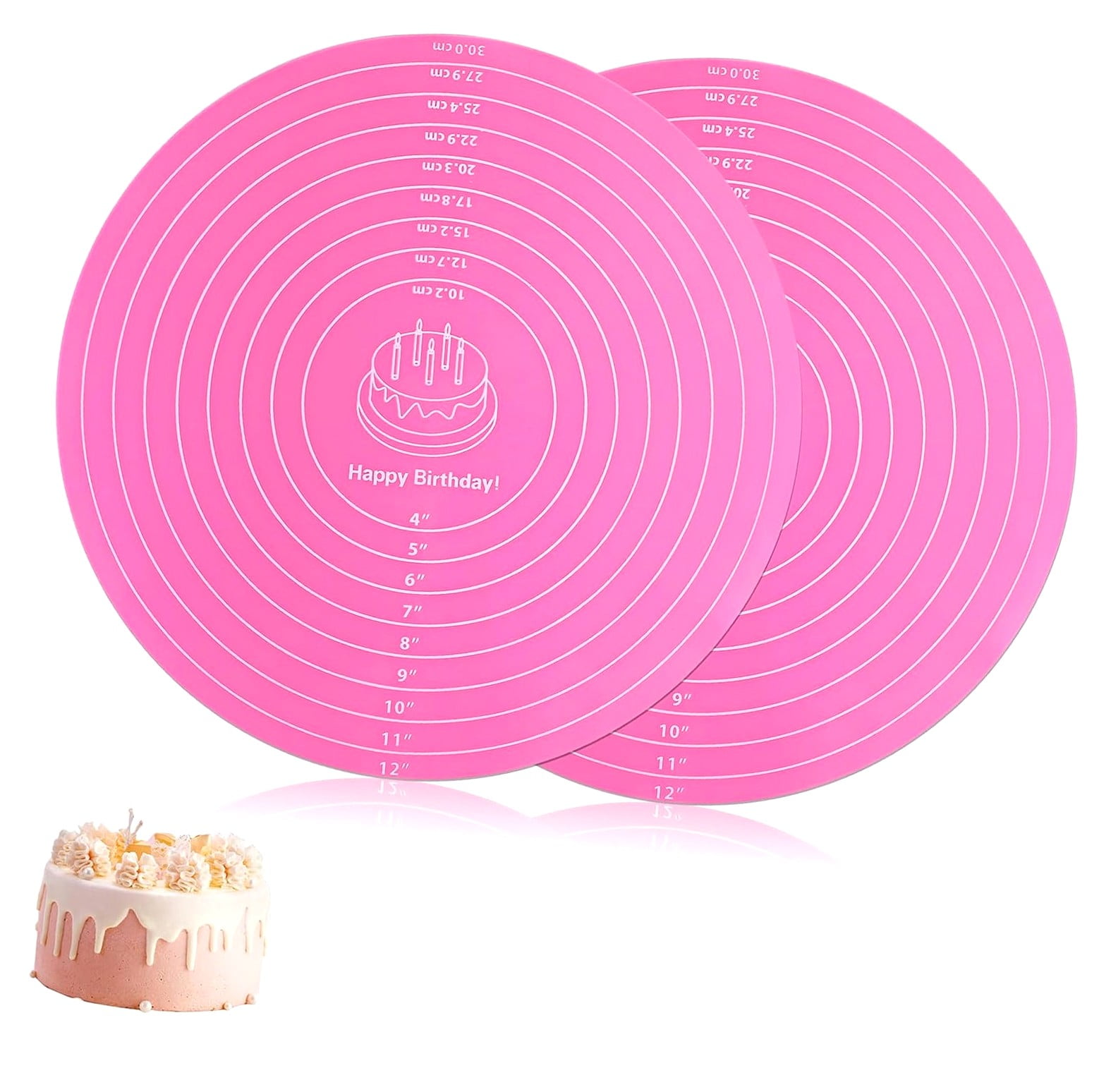 Highcool 2 Pieces 12 Inch Cake Mat, Round Baking Mat with Measurements ...