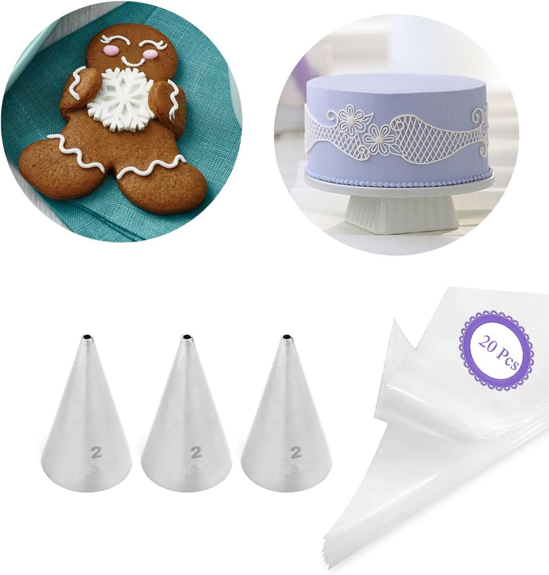 Highcool #2 Piping Tip and Bag Set – 3 Fine Round Tips 20 8-Inch Pastry ...