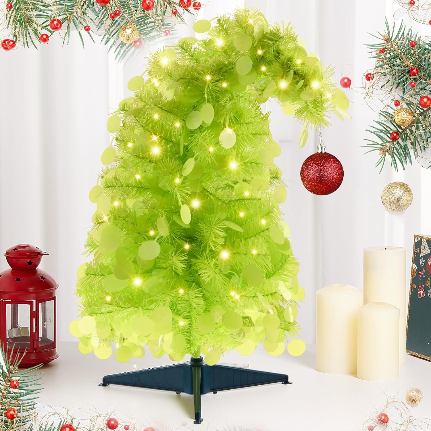 Highcool 2 ft Whimsical Christmas Tree Lime Artificial Bendable ...