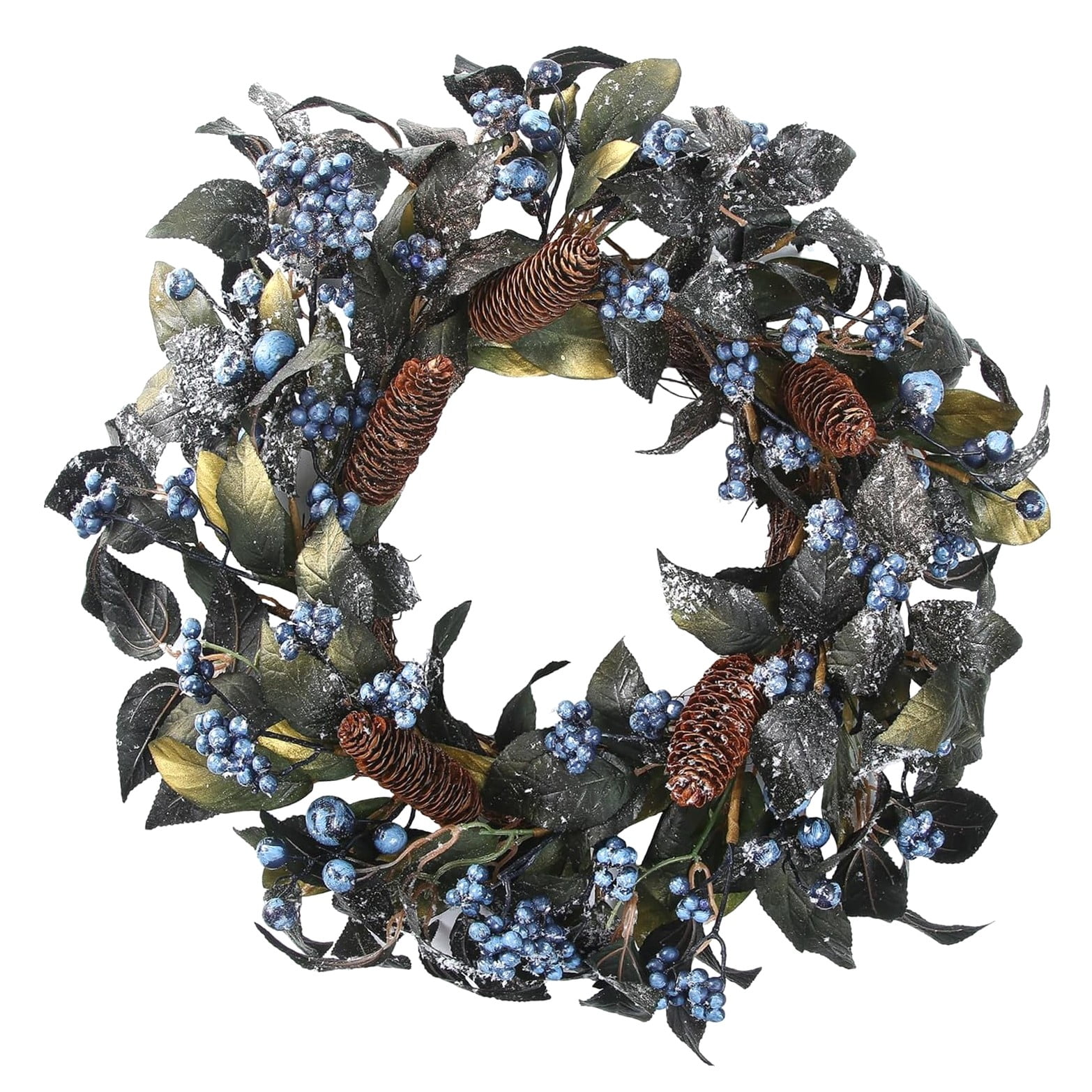 Highcool 20 Inch Snow Flocked Metallic Look Winter Wreath with Blue ...