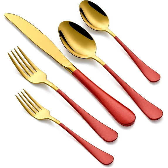 Highcool 20-Piece and Red Silverware Set for 4, 18/0 Steel Flatware ...