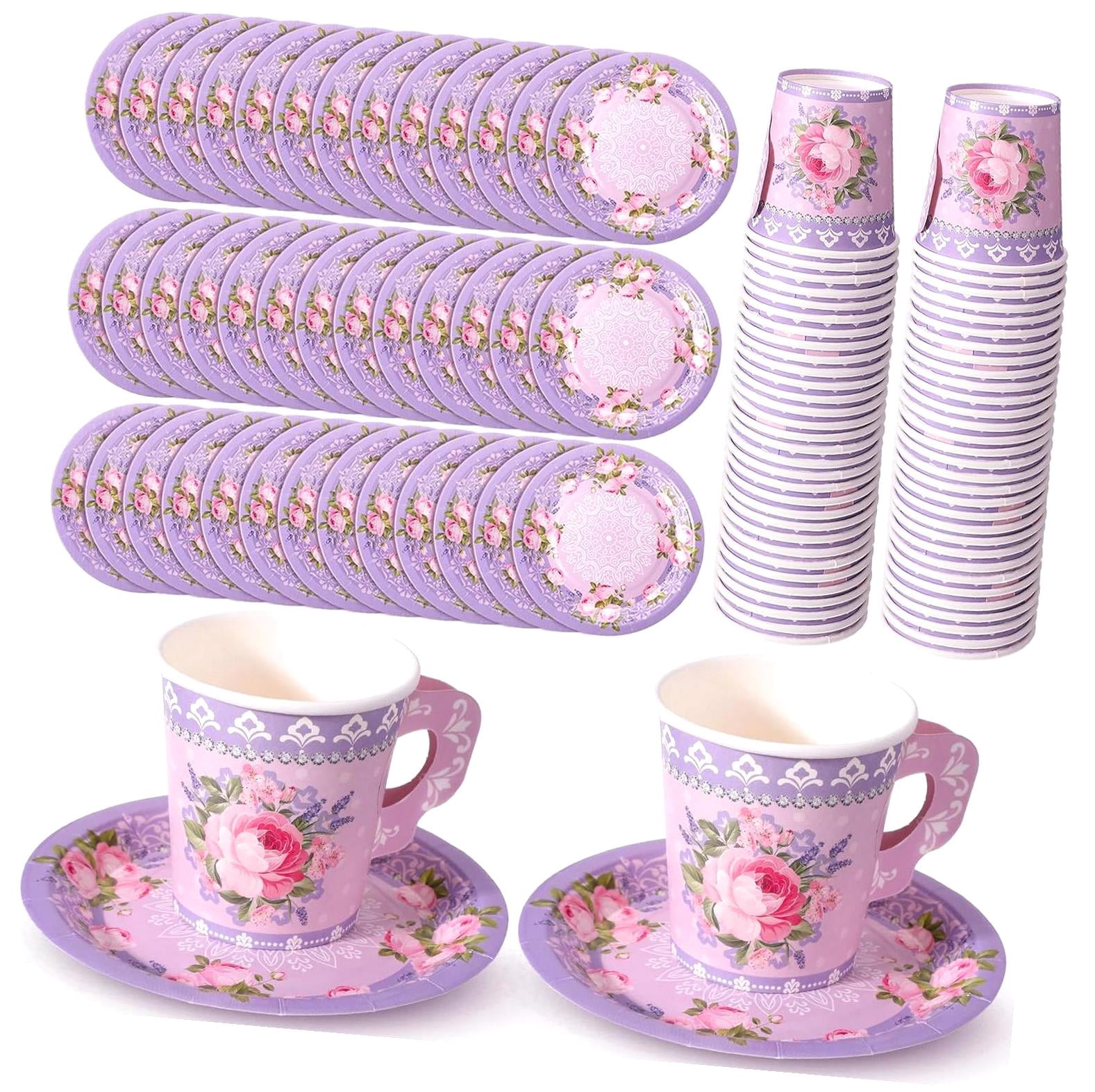 Highcool 200 Pcs Floral Paper Tea Cups and Saucers 7 oz Tea Party ...