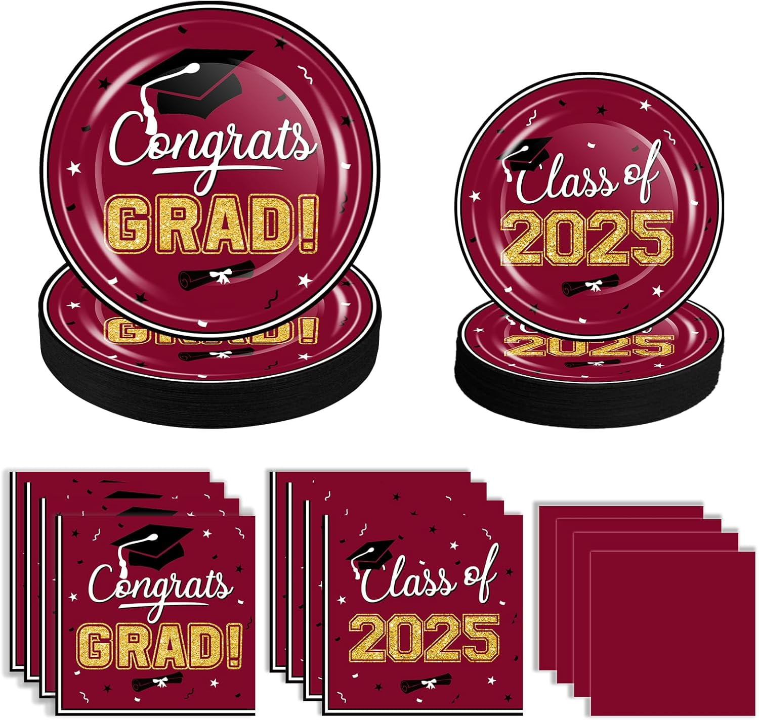 Highcool 2025 Graduation Party Supplies Tableware Set - 100 Pcs Maroon ...