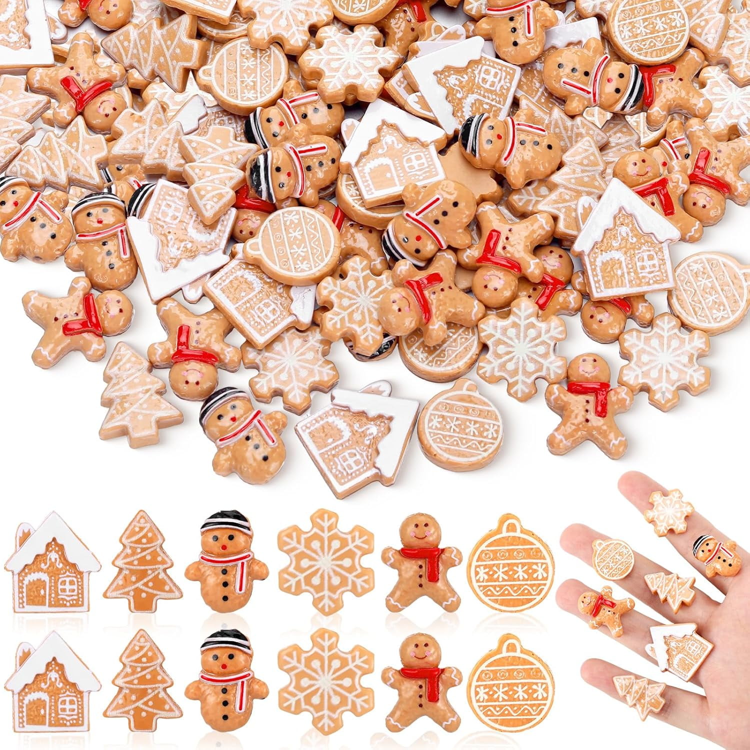 Highcool 210 Pcs Set Christmas Craft Assorted Flat Back Ornament Xmas ...