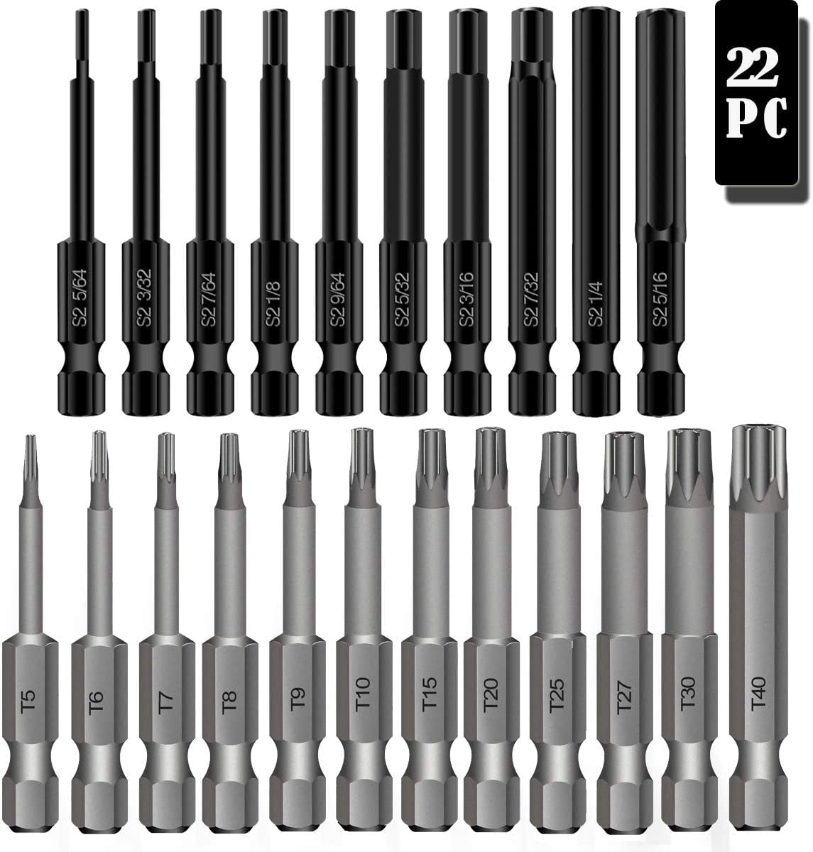 Highcool 22PC Torx Head Screw Driver Bit Set and Hex Head Allen Wren ...