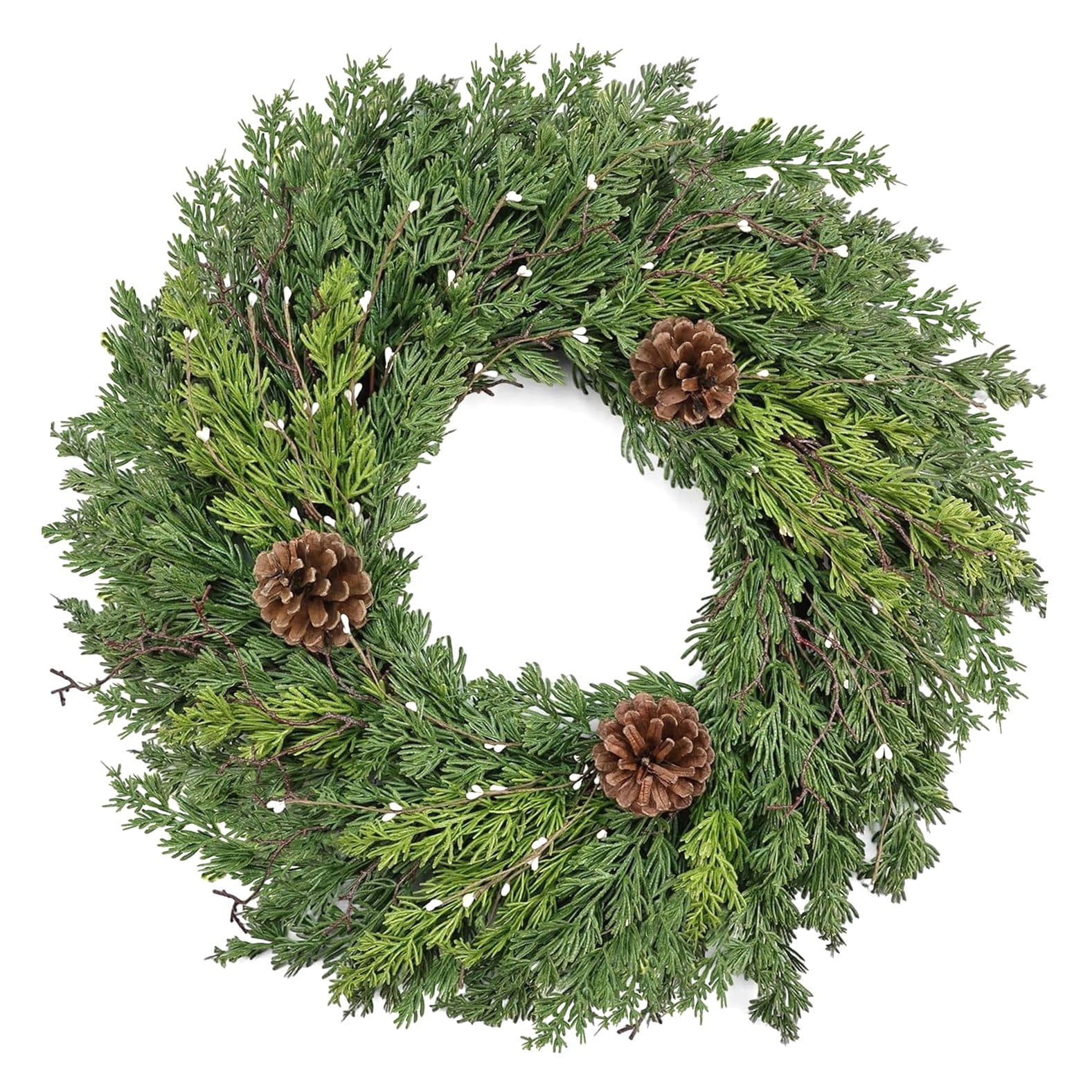 Highcool 24 Inch Touch Christmas Wreaths for Door with White Berries ...