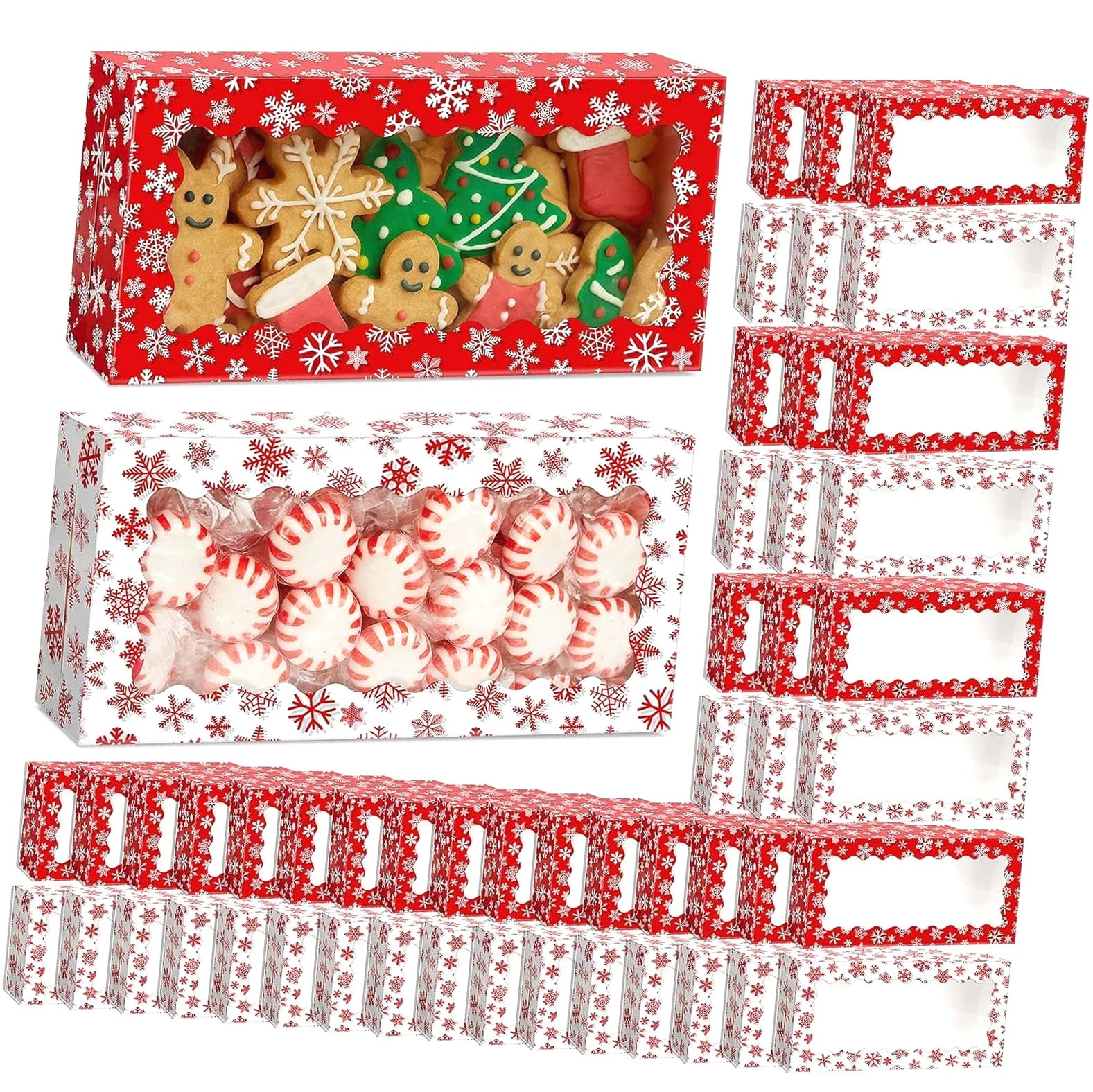 Highcool 24 Pieces Christmas Cookie Boxes with Window 12.5 by 5.5 by 2.5 Inch Red and White ...