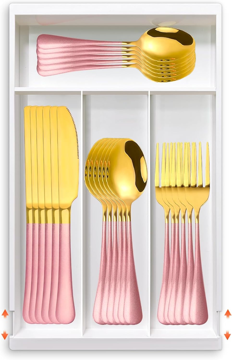 Highcool 24 Pieces Silverware Set, Cutlery Set with Pull-Out Organizer ...