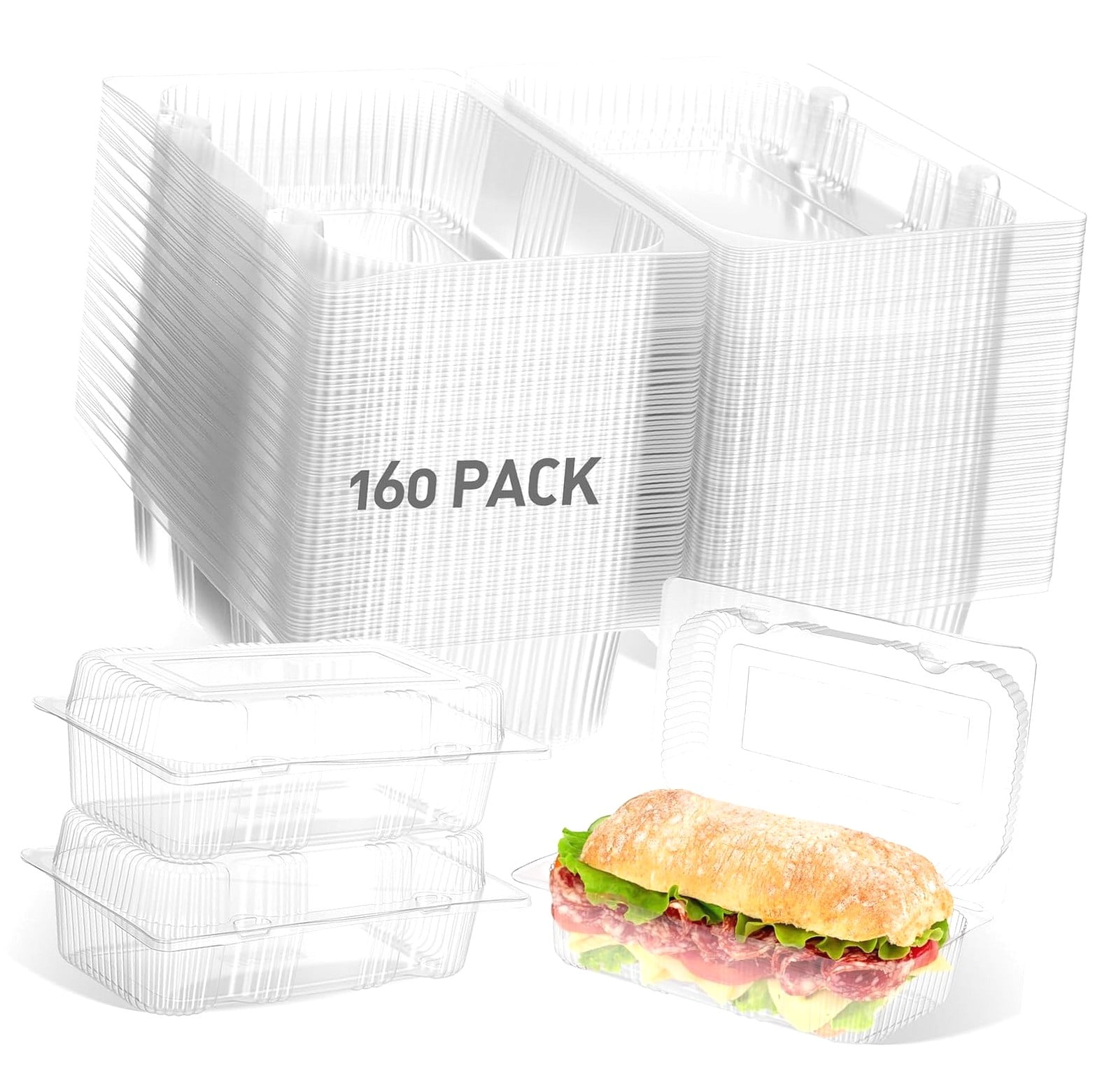 Highcool 240 Pack Clear Hinged Food Containers 7.2 4.9 2.6 Inch Plastic ...