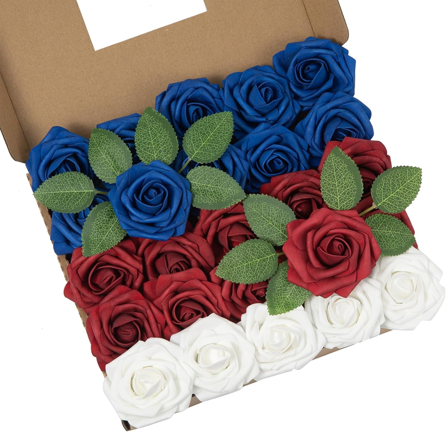 Highcool 25Pcs Artiial Roses Flowers Fake Rose with Stems Real Tou Foam ...