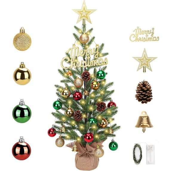 Highcool 2FT Christmas Tree with 30 Lights 26 Ornaments, 24-inch ...