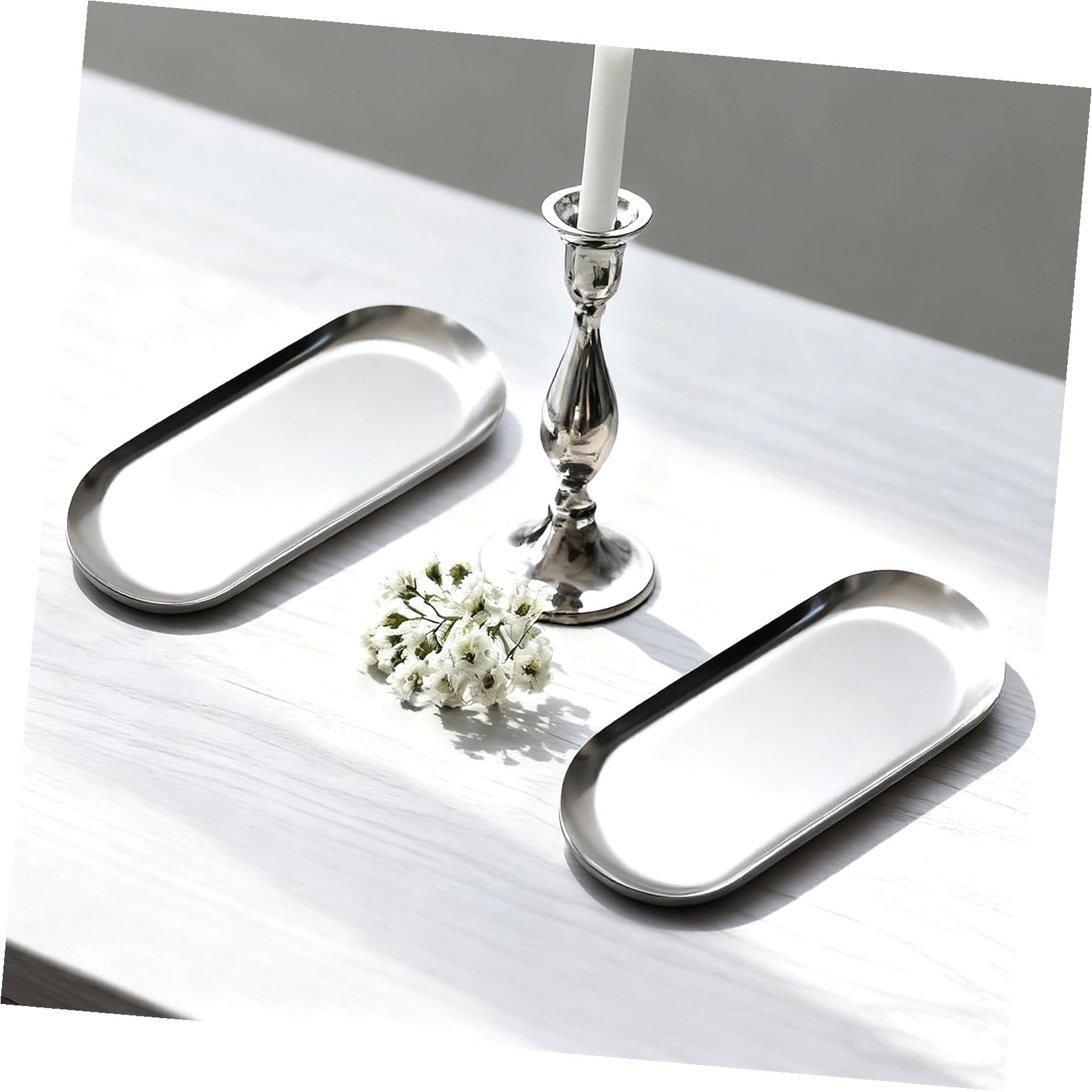 Highcool 2PACK Silver Tray, Oval Steel Trays, Tray for Jewelry Dish ...